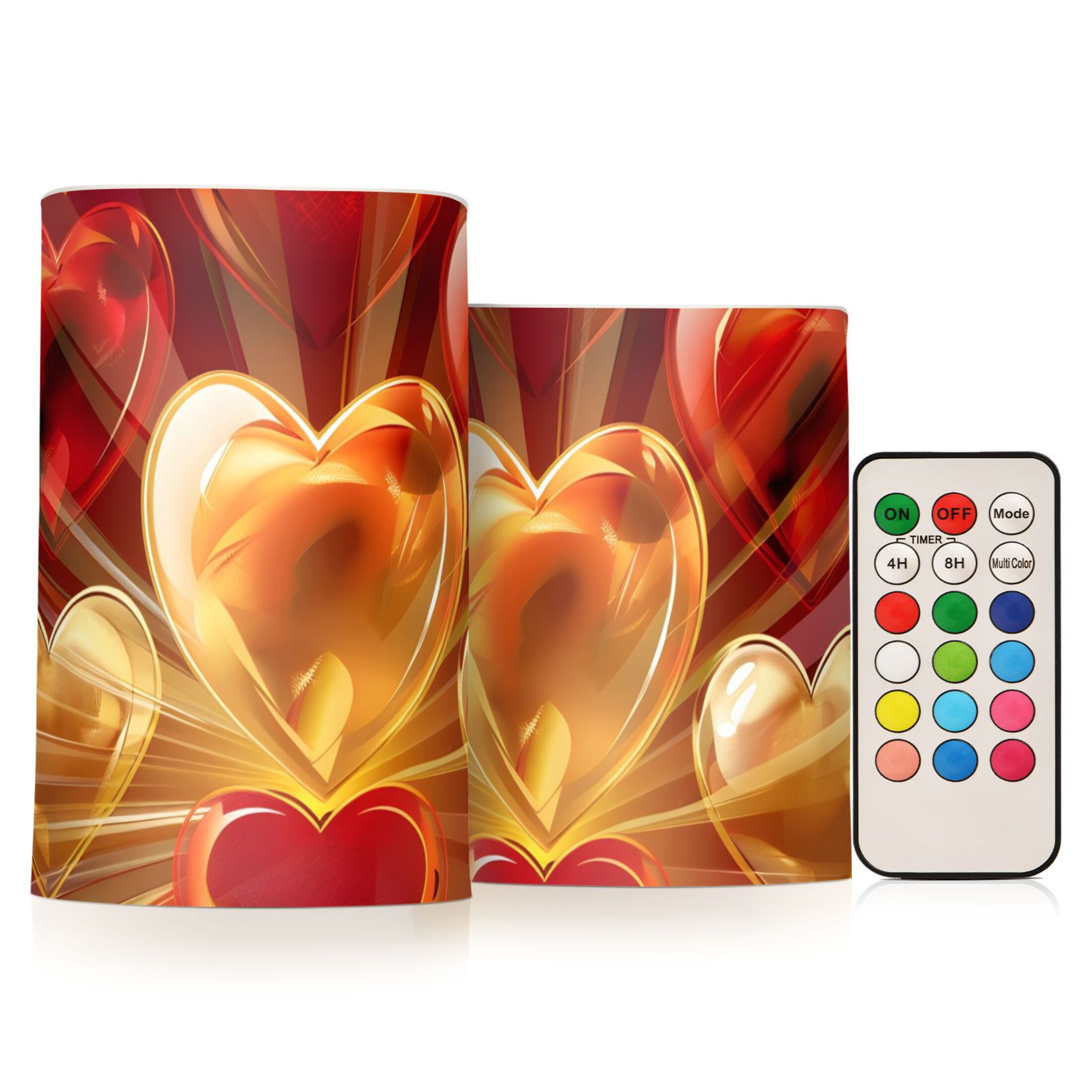 Translucent Gold and Red Hearts Flameless Candles with Remote Timer LED ...