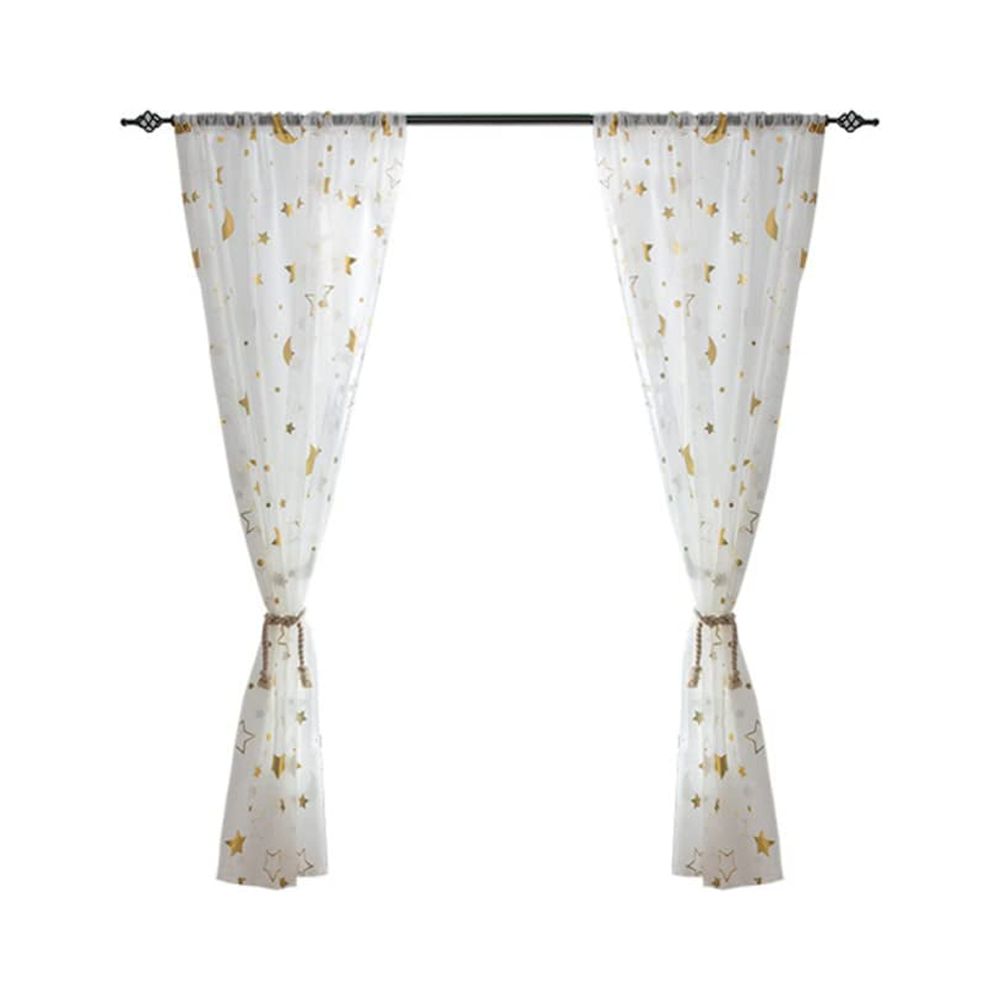 Translucent Sheer Curtains, Moon Star Printed Window Curtain Sheer ...