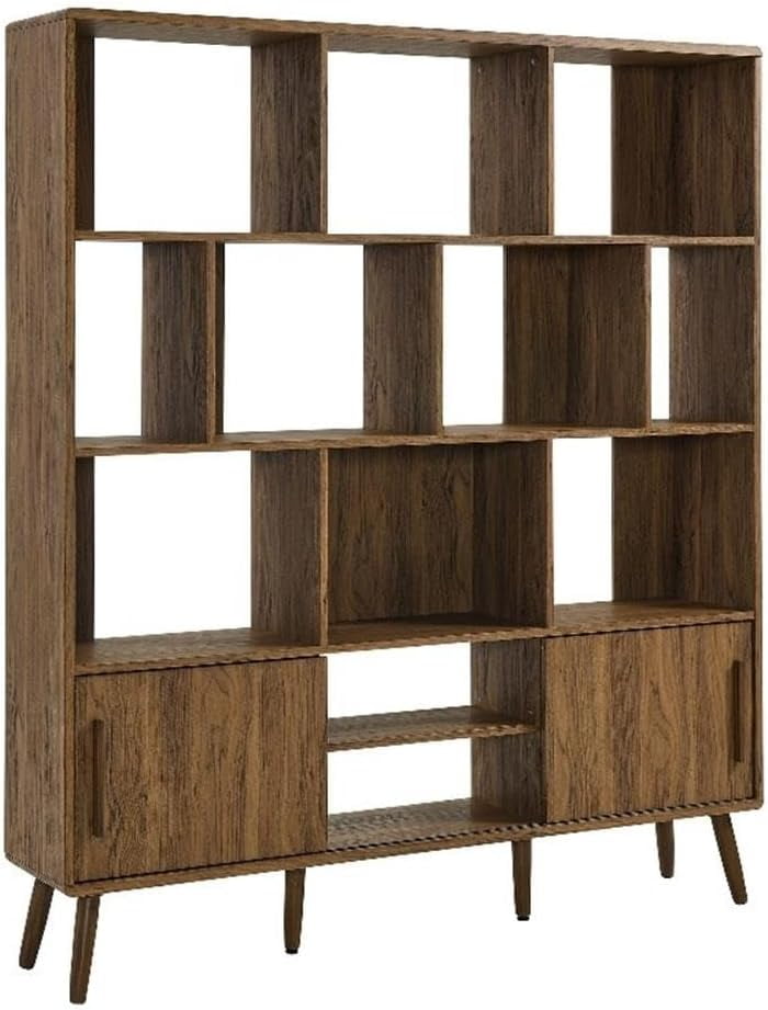 Transmit 8 Shelf Bookcase with Sliding Doors in Walnut - 45 Inch Wood ...