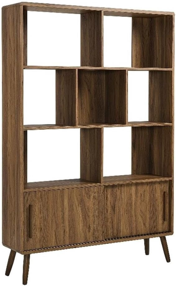 Transmit 8 Shelf Bookcase with Sliding Doors in Walnut - 45 Inch Wood ...