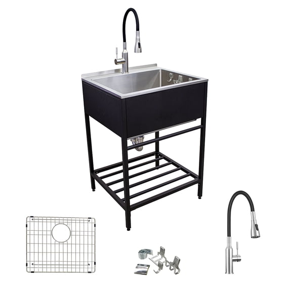 Transolid 25-in. Deep Bowl Stainless Steel Laundry Sink with Wash Stand ...