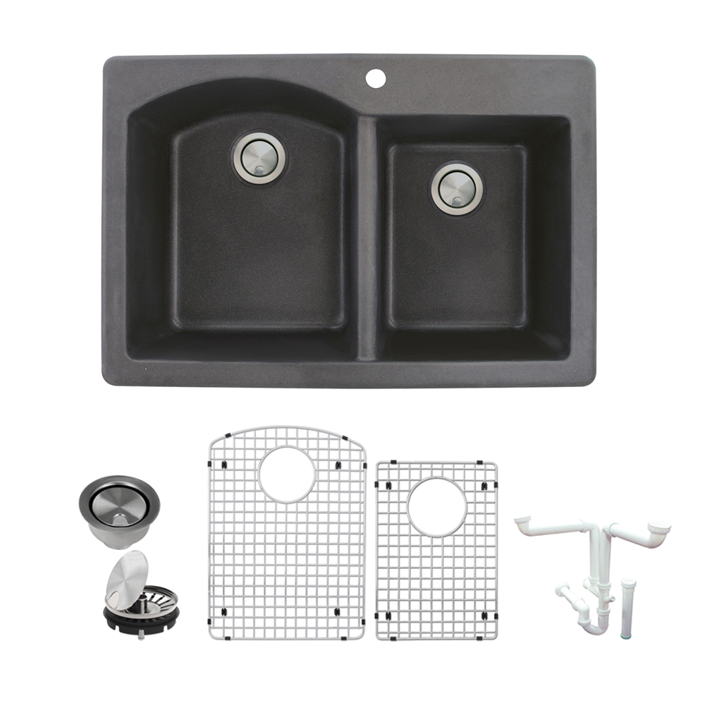 Transolid Aversa Granite 33-in Drop-In Kitchen Sink Kit with Grids ...