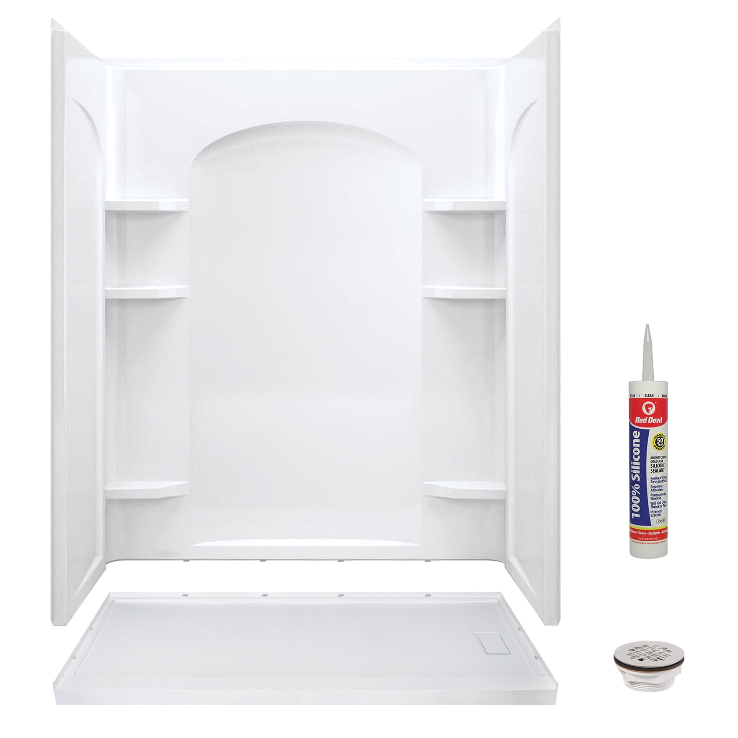 Transolid 60x30 White Shower Kit with Right Hand Drain, Backerboards ...