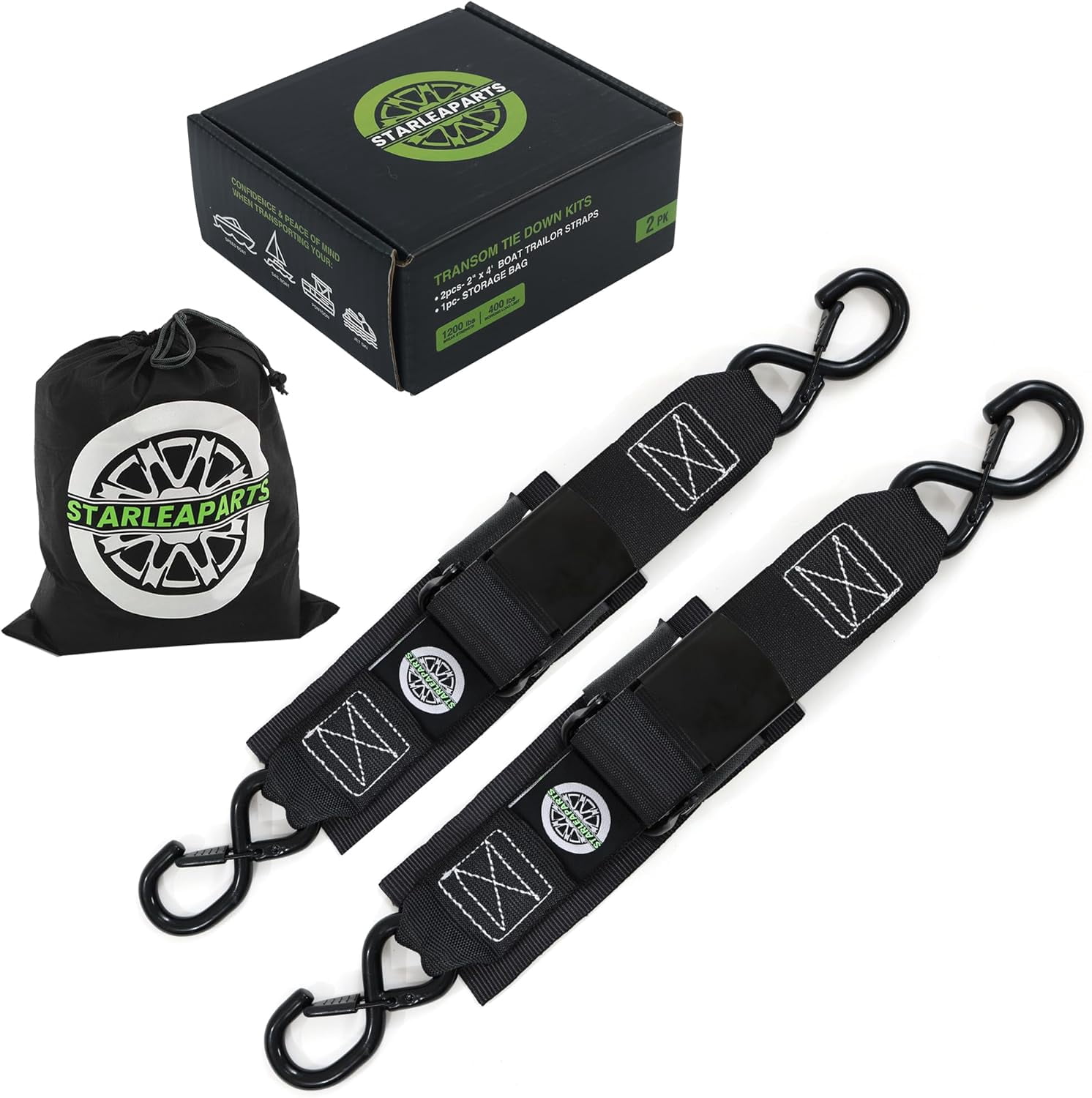 Transom Tie Down Kits (2PK) -2" x 48" Boat Transom Straps - 1,200lb ...