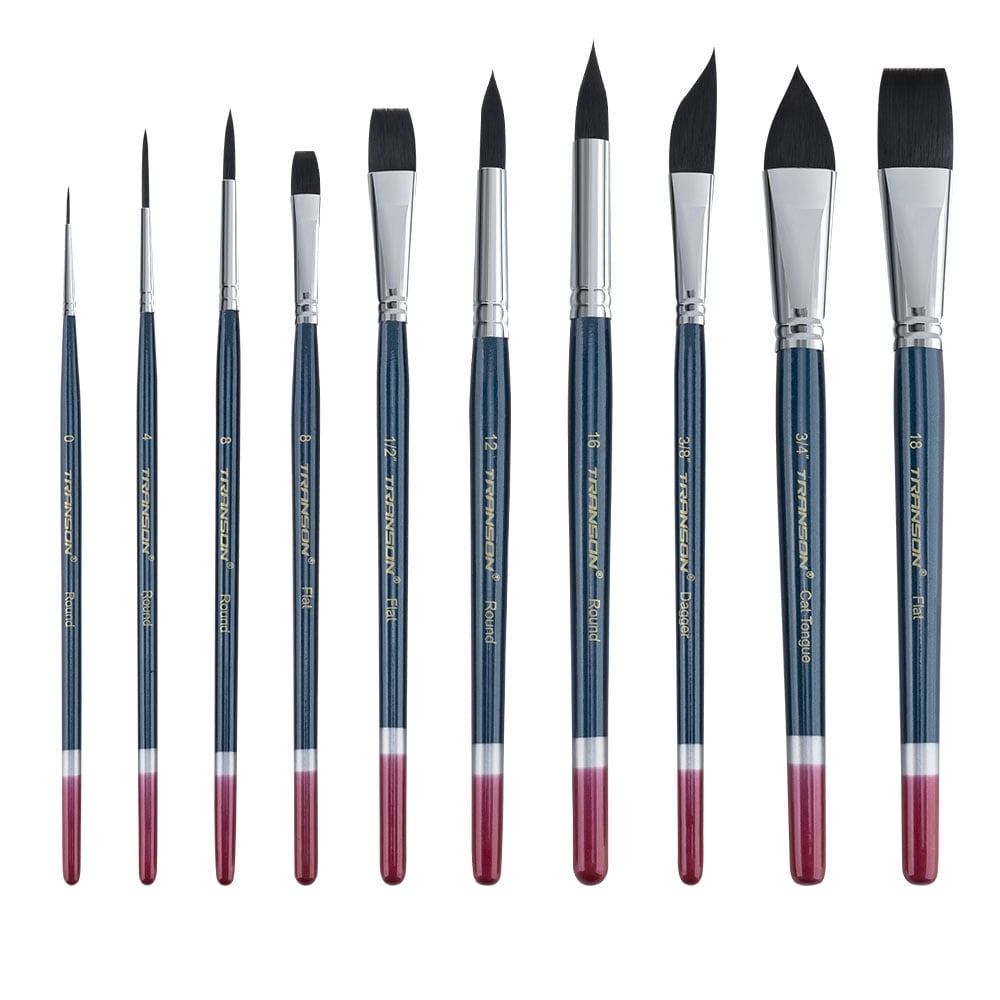 Transon 10pcs Natural Watercolor Paint Brush Set Professional for ...