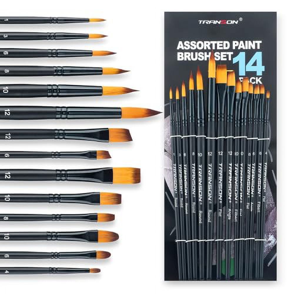 Transon 14pcs Art Painting Brush Set for Acrylic, Watercolor, Gouache ...