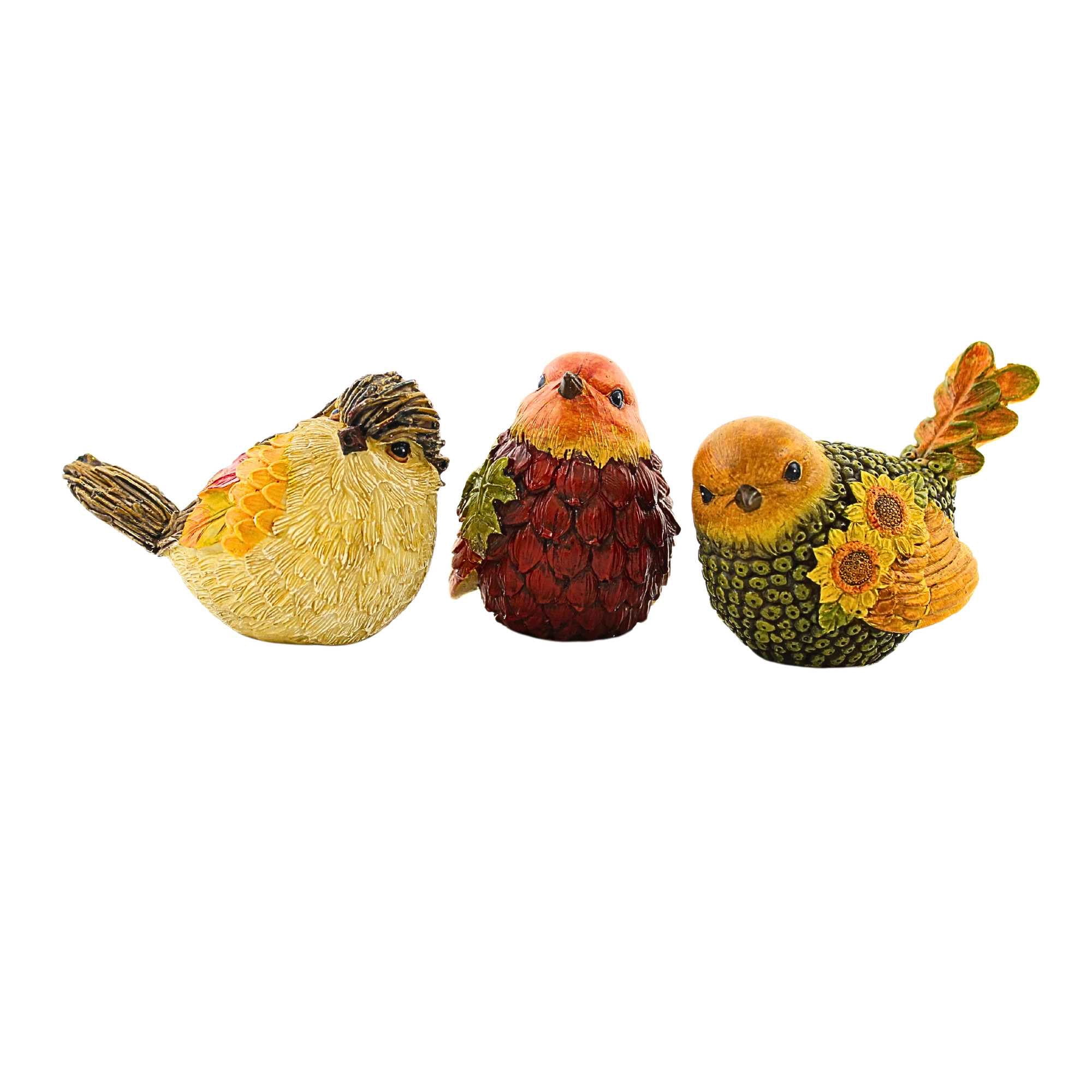 Transpac 3.50In Natural Fall Bird 3 Pc Figurines, Polyresin, Leaves ...