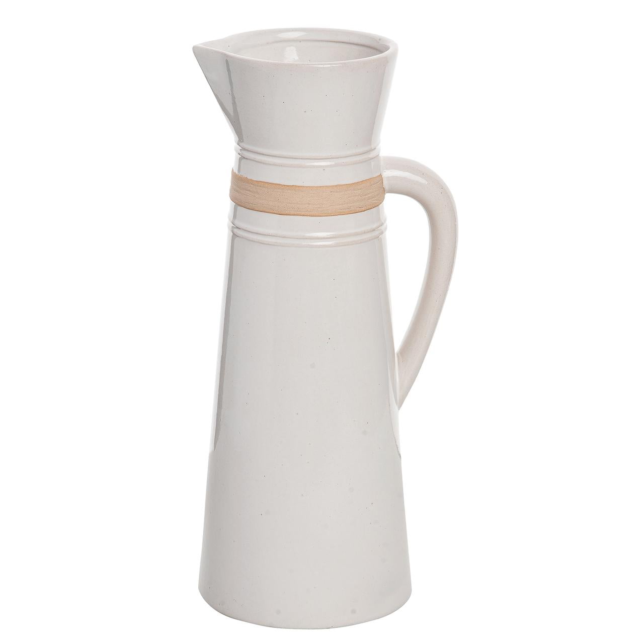 Transpac Ceramic 13 in. White Everyday Common Ground Pitcher - Walmart.com