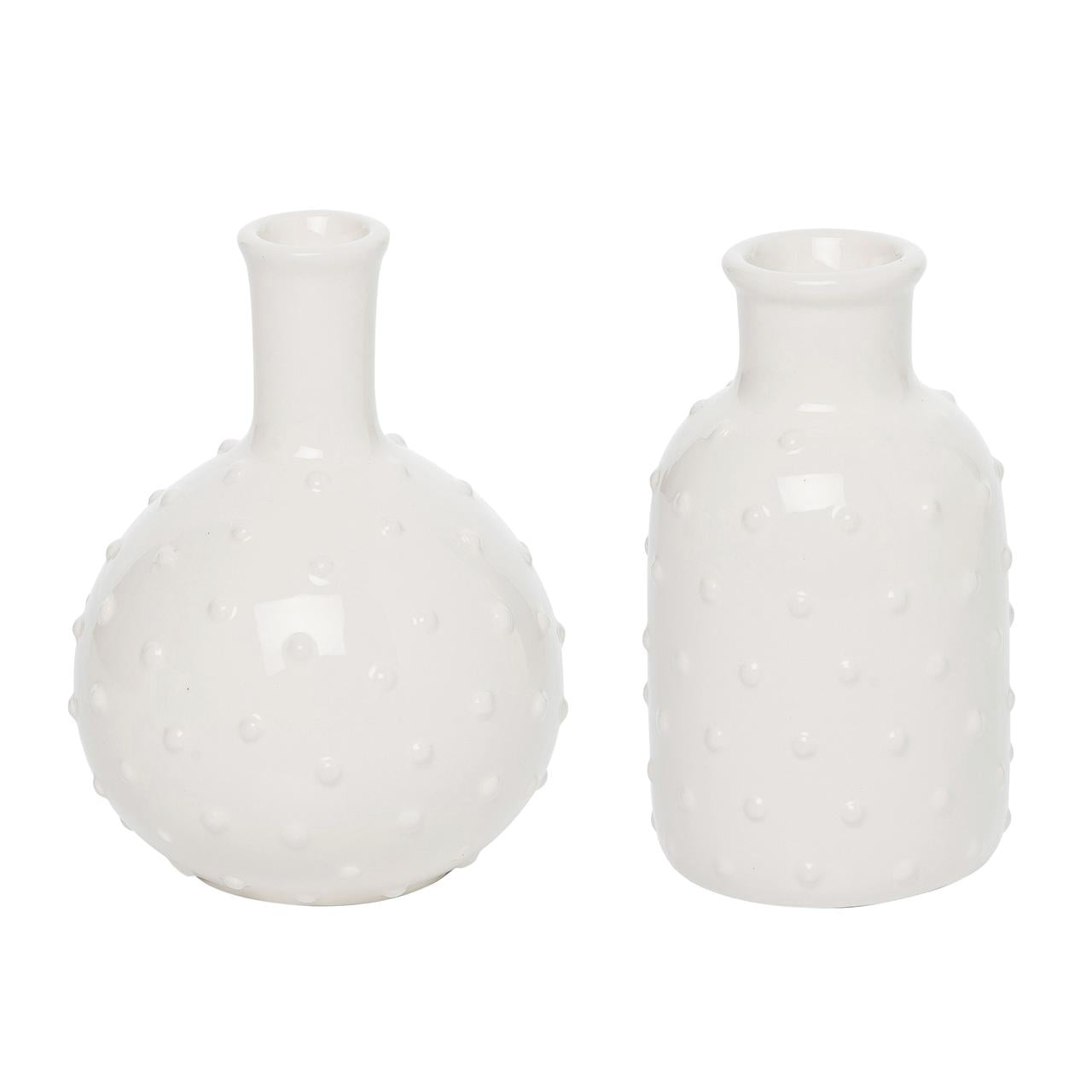 Transpac Ceramic 5.75 in. White Hobnail Vases Set of 2 - Walmart.com