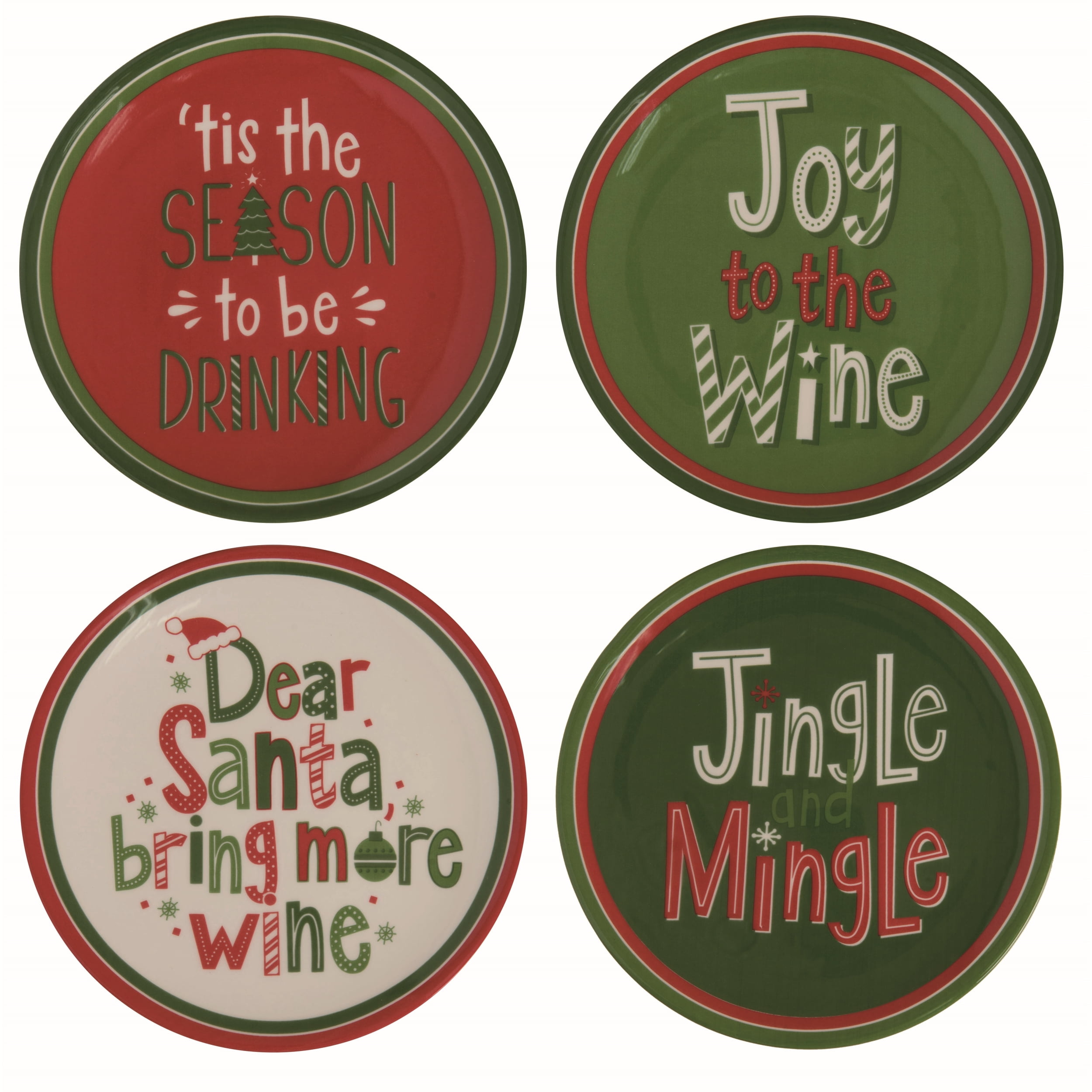 Transpac Multicolor Ceramic Christmas Small Plates Set of 4 Decorative ...