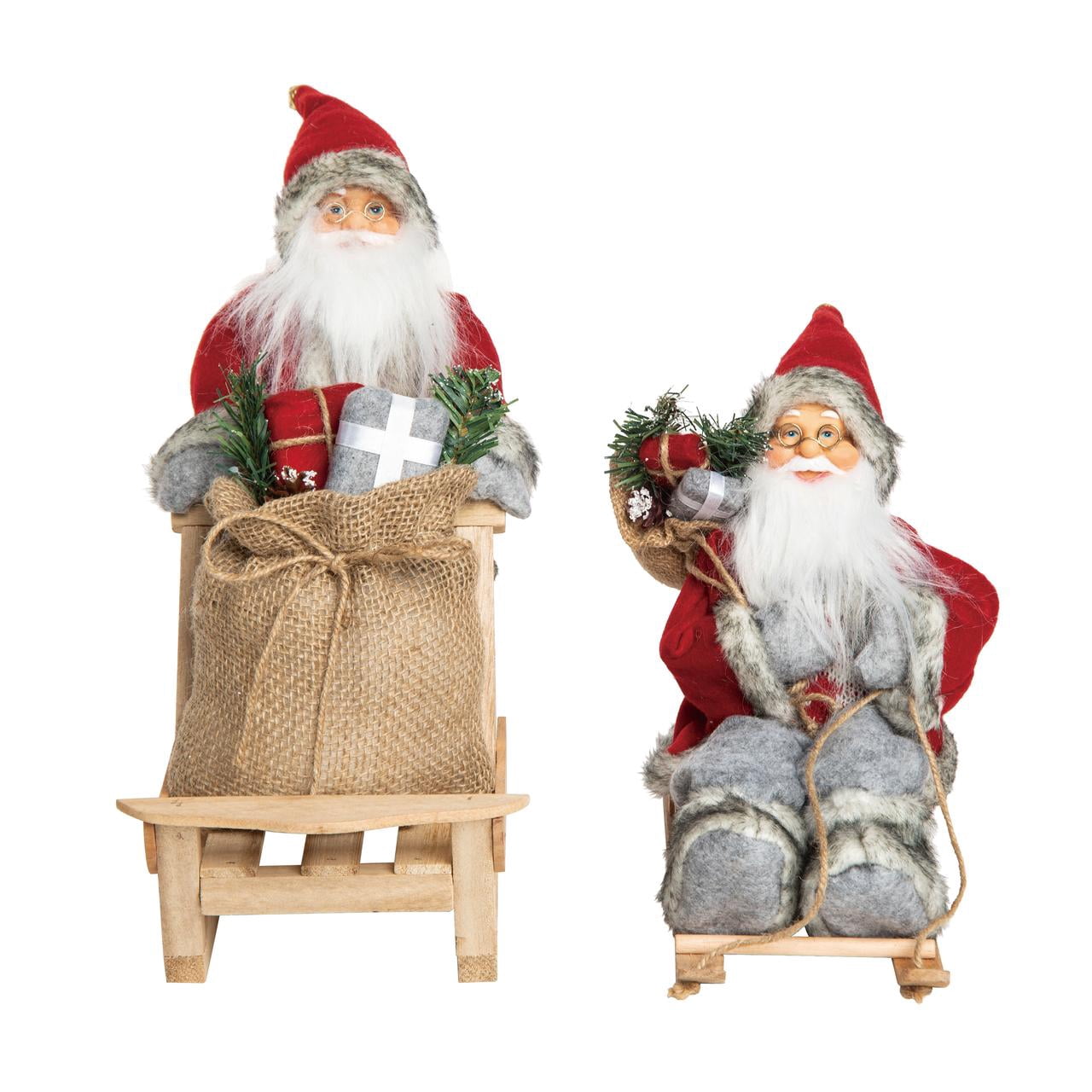 Transpac Fabric Fair Isle & Grey Santa Decor Set of 2 Christmas Home ...