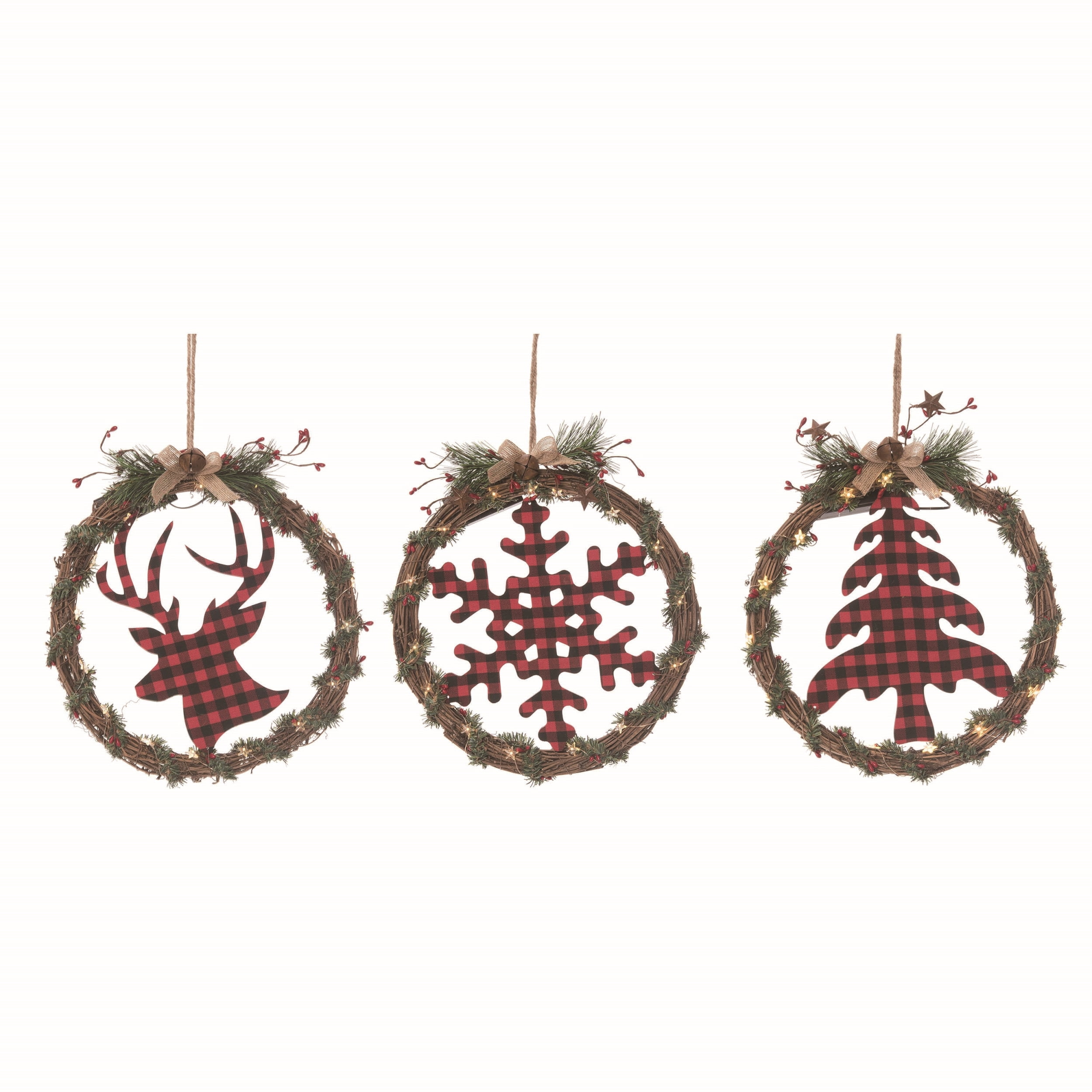 Transpac Multicolor Floral Christmas Twig Wreath Set of 3 Buffalo Check ...