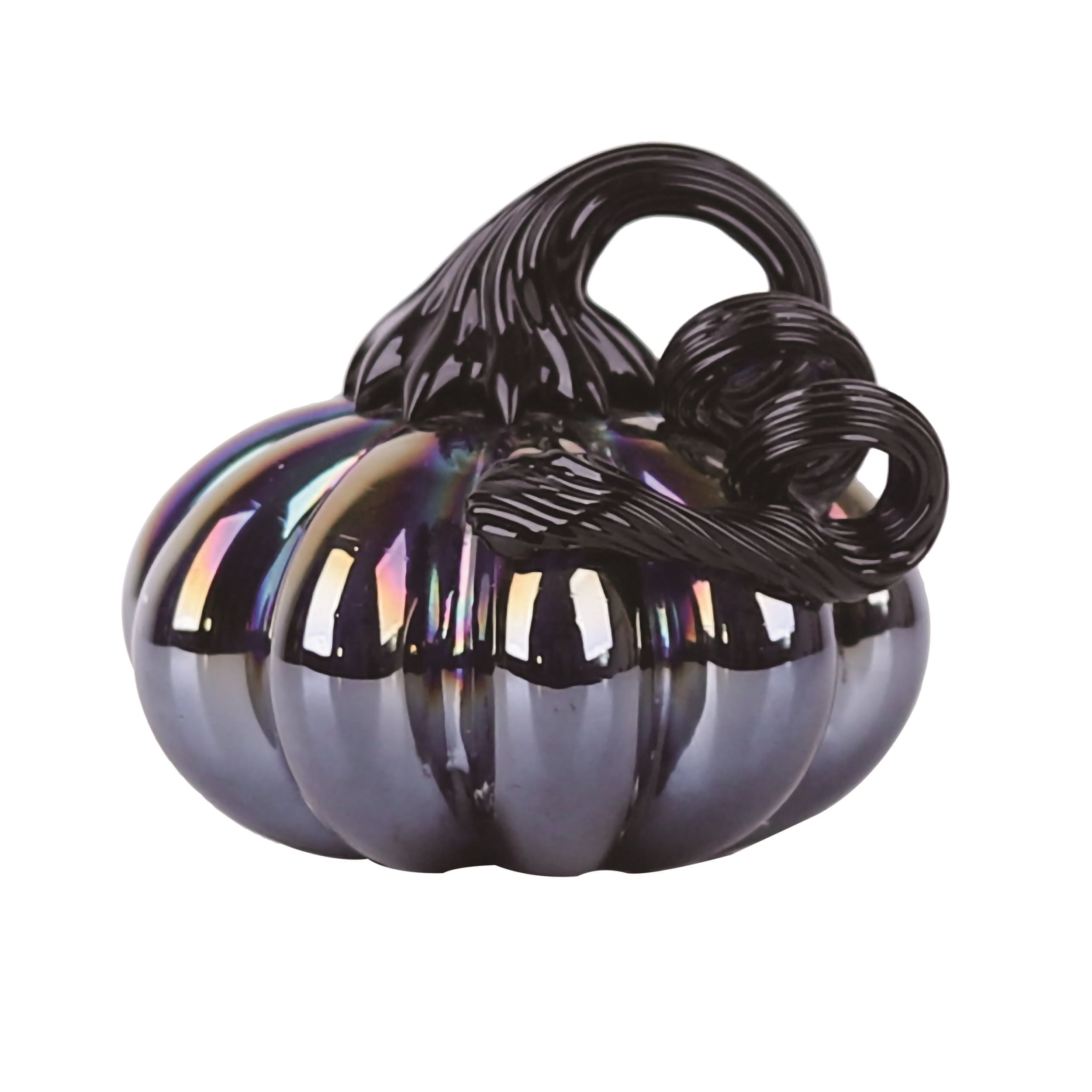 Transpac Glass 3.93 in. Black Halloween Oil Slick Pumpkin - Walmart.com