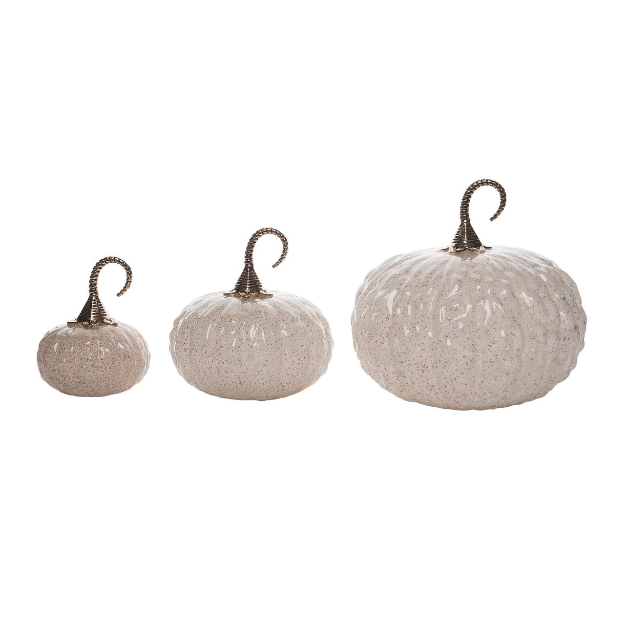 Transpac Glass 9 in. Off-White Harvest Vanilla Bean Pumpkin Set of 3 ...