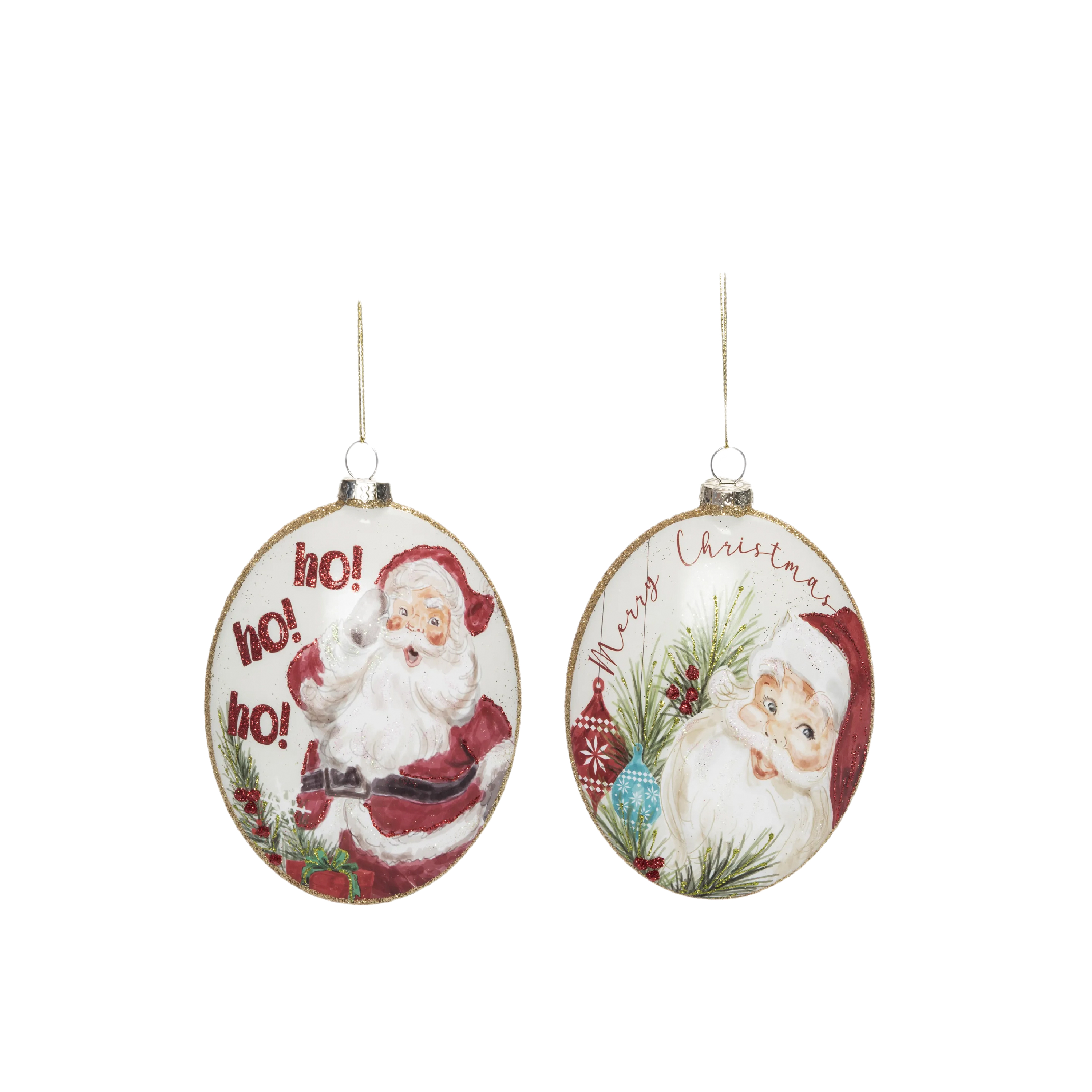Transpac Cheerful Santa Glass Ornament Set of 2 Christmas Tree ...