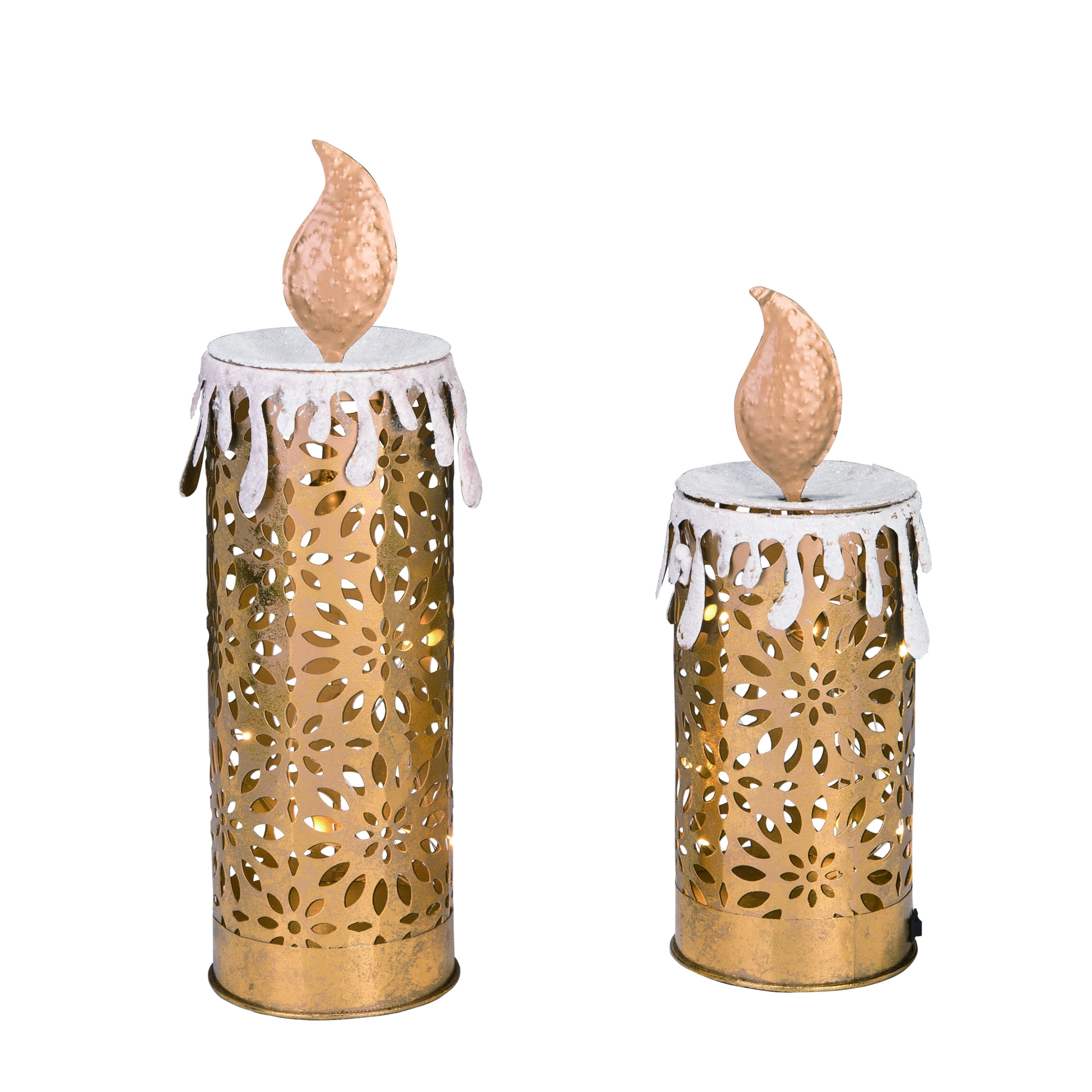 Transpac 13.75 in Gold Christmas Glowing Candle Holders Set of 2 Metal ...