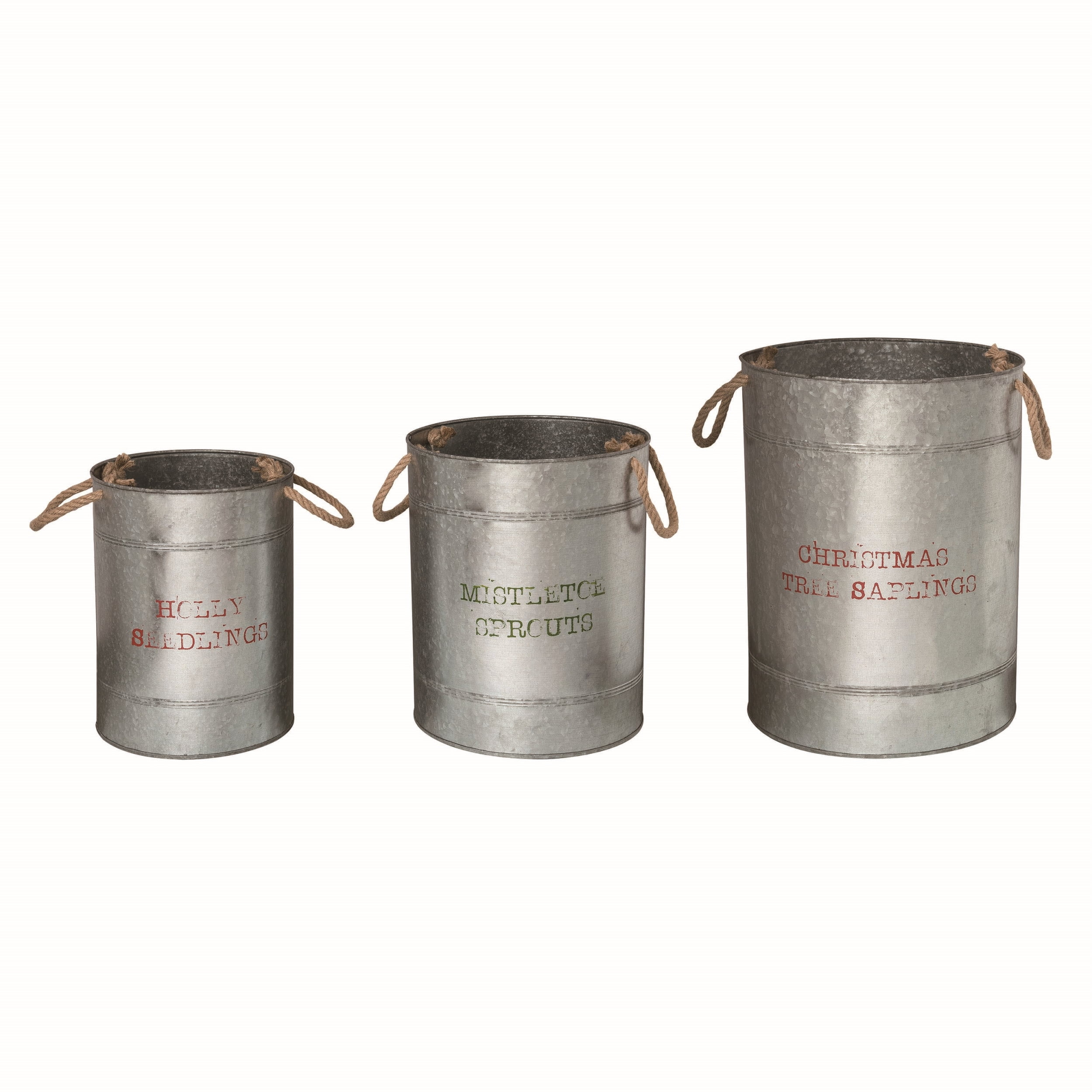 Transpac Metal 15.75 in. Gray Christmas Buckets with Rope Handles Set ...