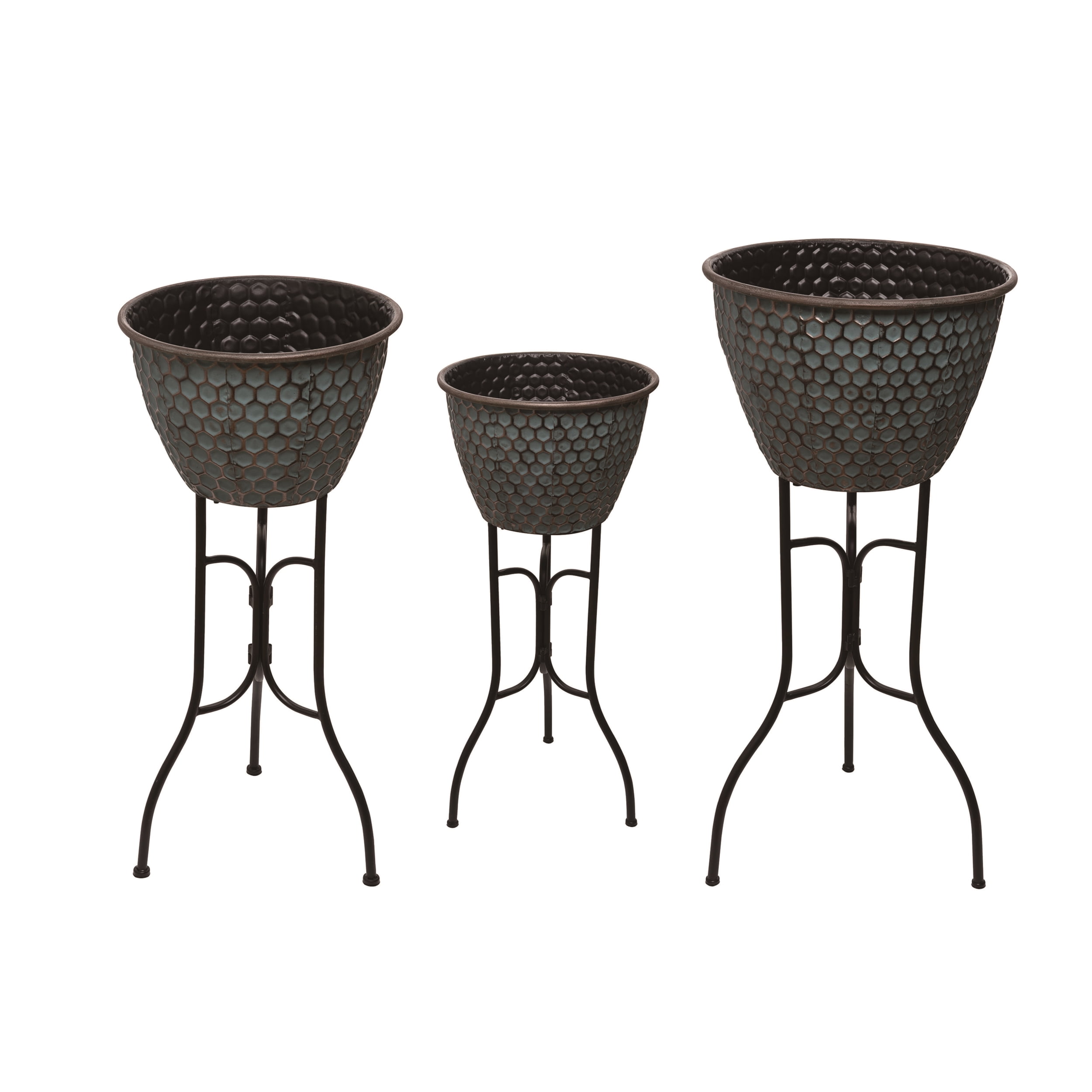 Transpac 36.5 Inch Gray Metal Spring Hammered Planter Container Set of ...