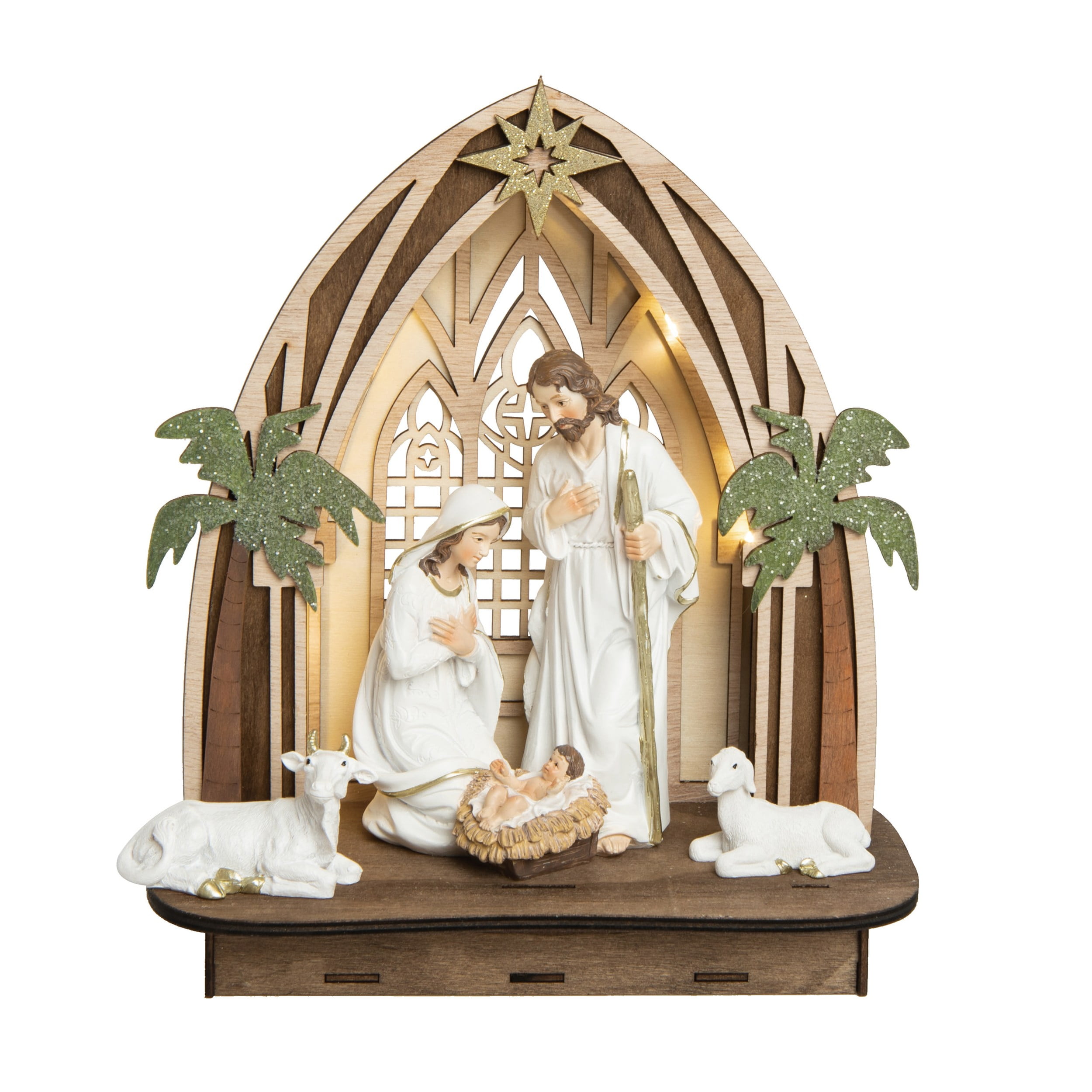 Transpac Resin 10 in. Multicolored Christmas Light Up Nativity and ...