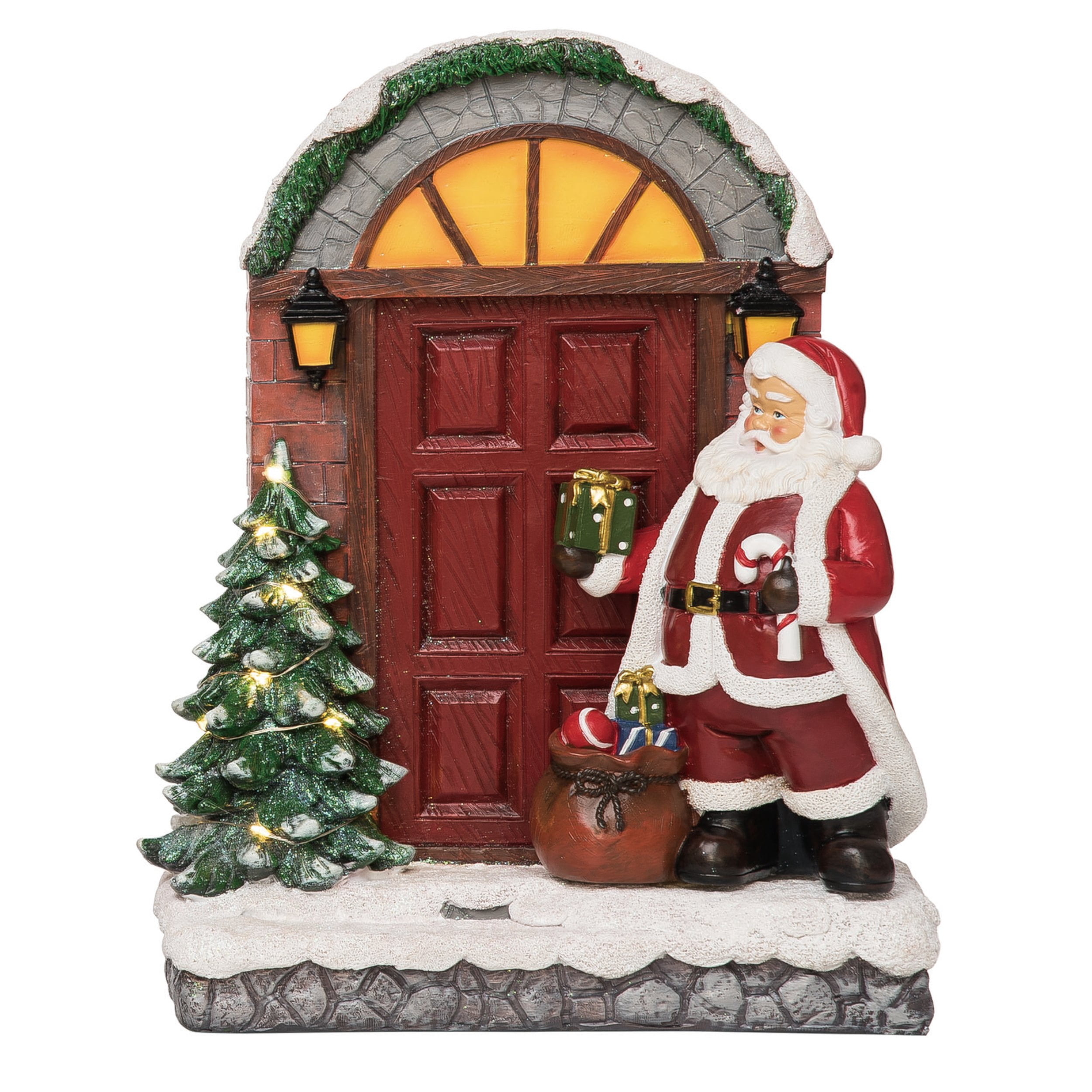 Transpac 12.2 in Multicolored Light Up Jolly Santa Scene Christmas ...