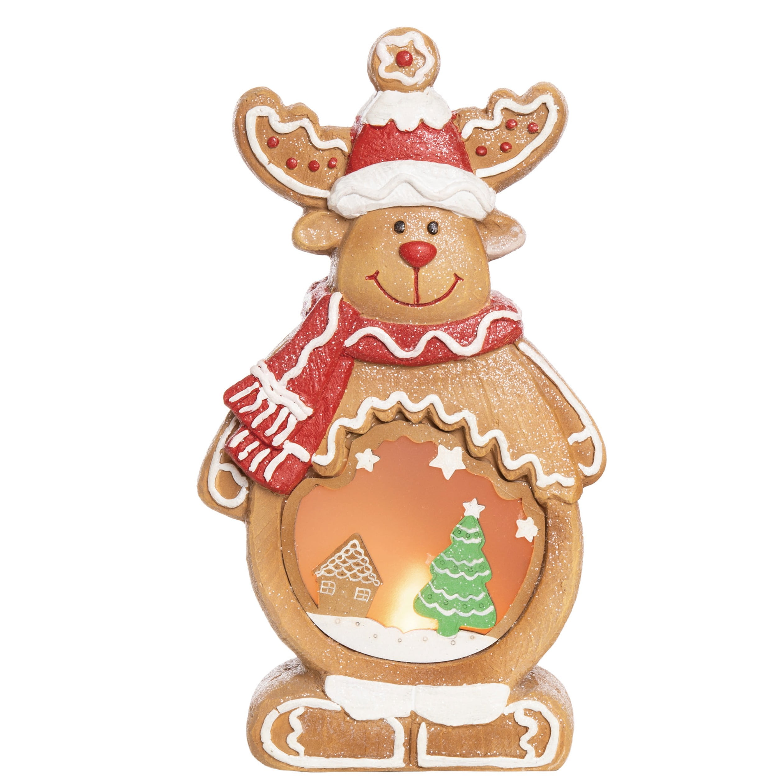 Transpac 16.5 in Multicolored Light Up Gingerbread Santa and Reindeer ...