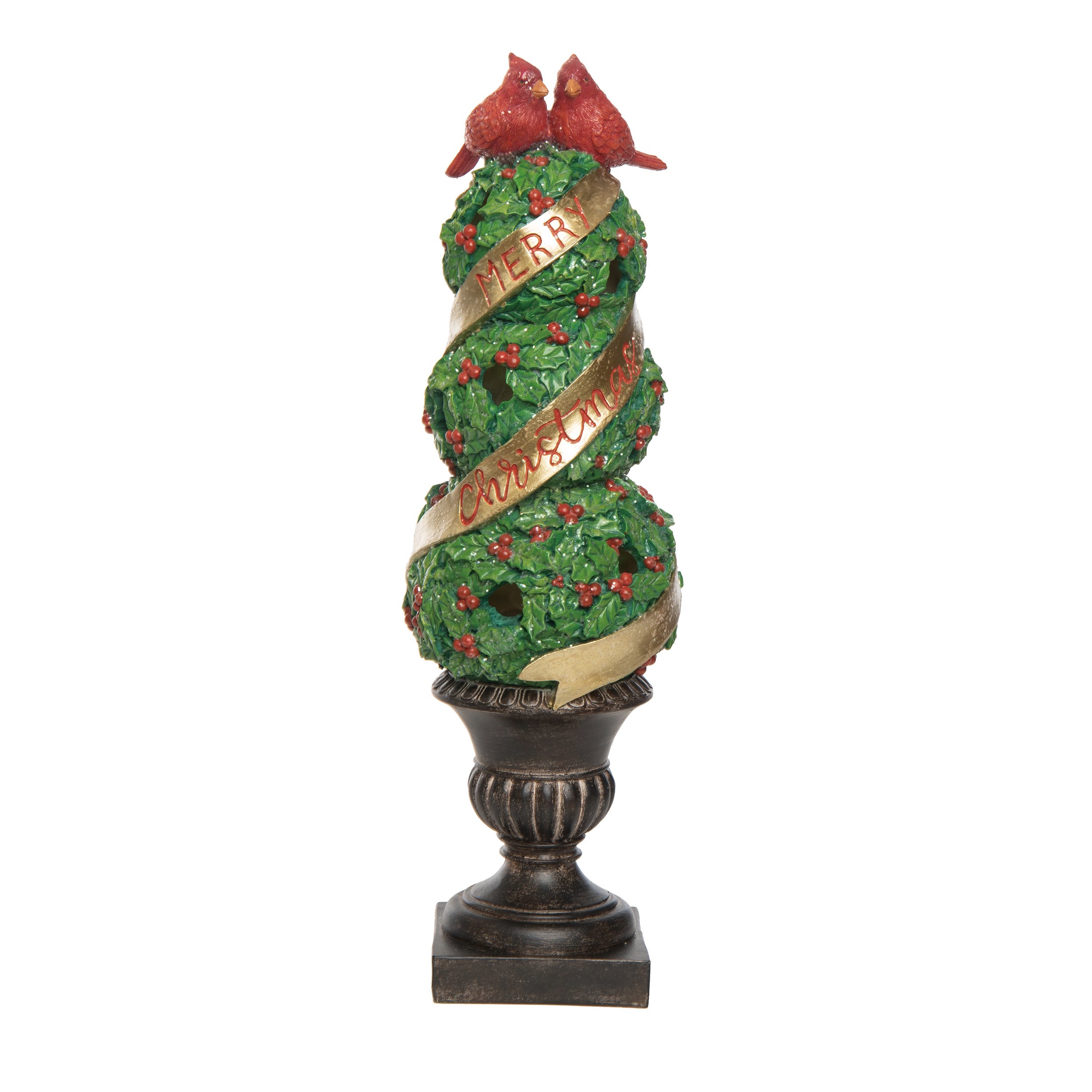 Transpac Resin 19 in. Multicolored Christmas Light Up Cardinal Topiary ...