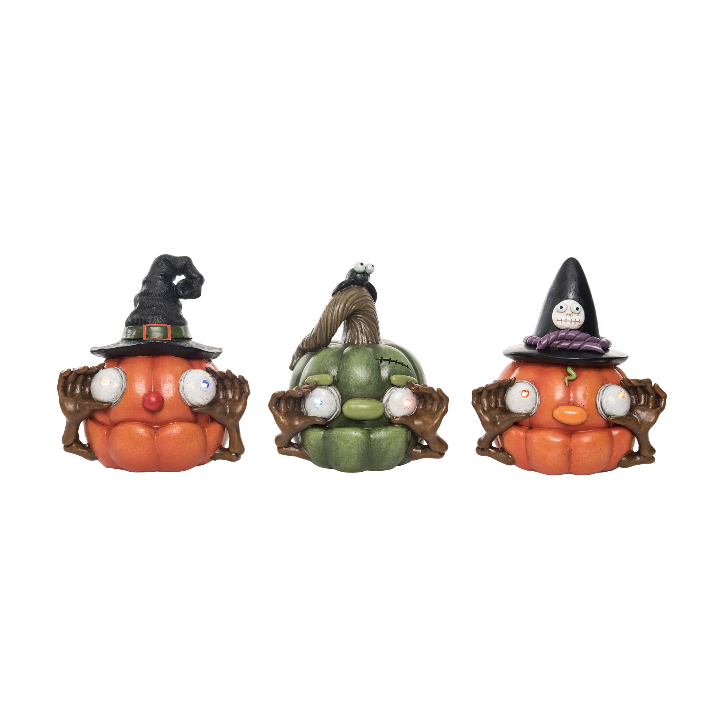 Transpac Light Up Pumpkin Decor Set of 3 Halloween Home Decorations ...