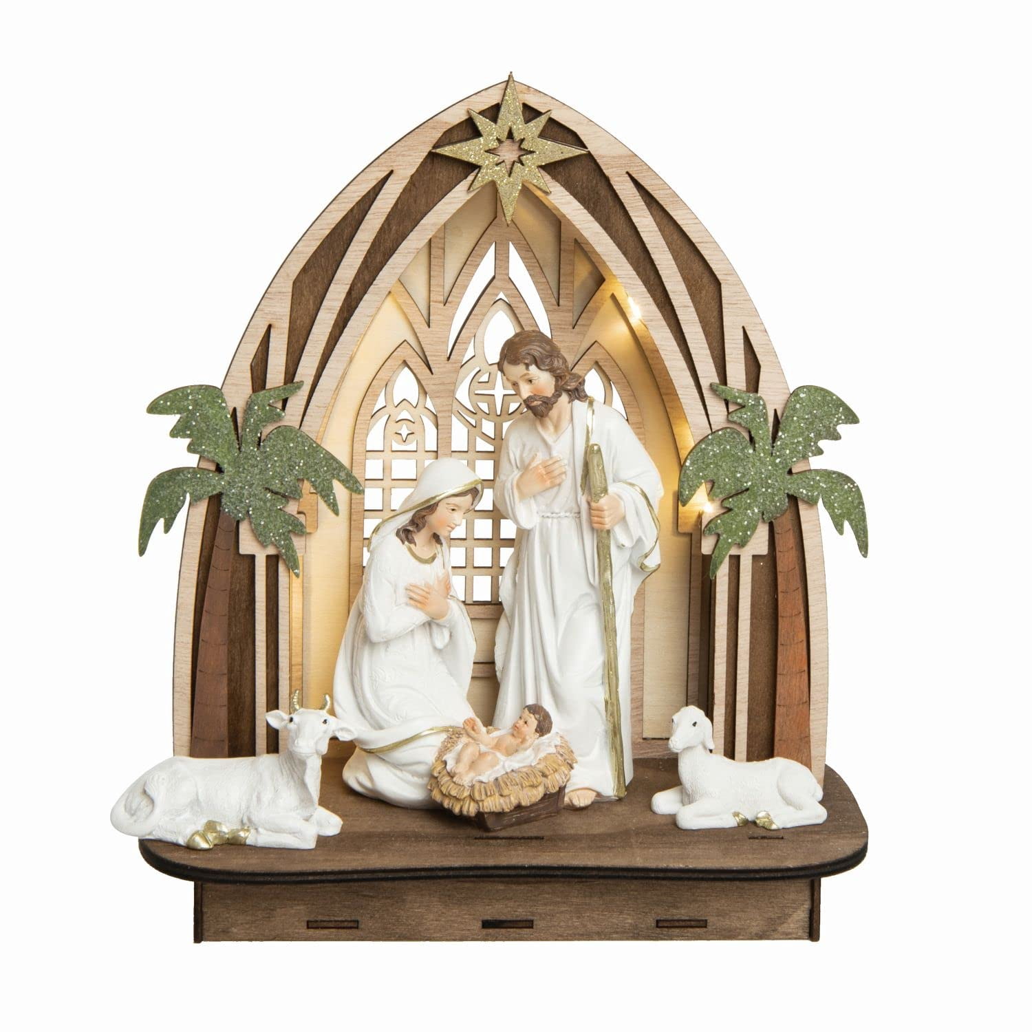 Transpac Resin/Wood Light Up Nativity & Creche, Set Of 6 - Walmart.com