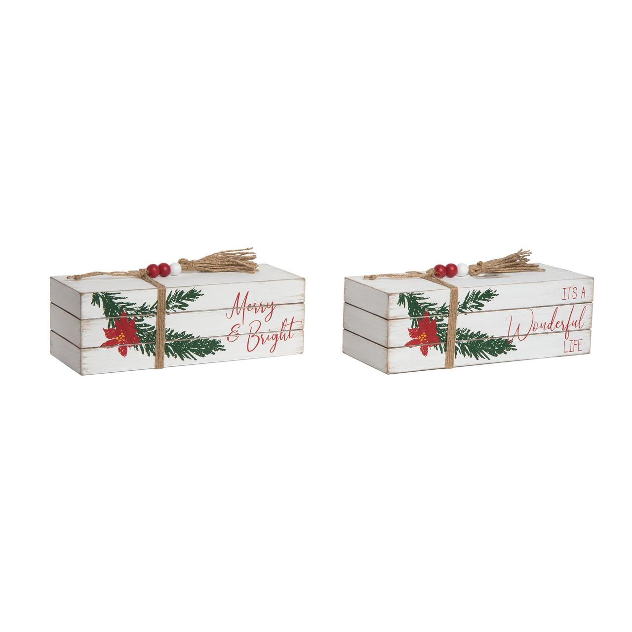 Transpac Rustic MDF Book Stack Decor Set of 2 Christmas Home ...