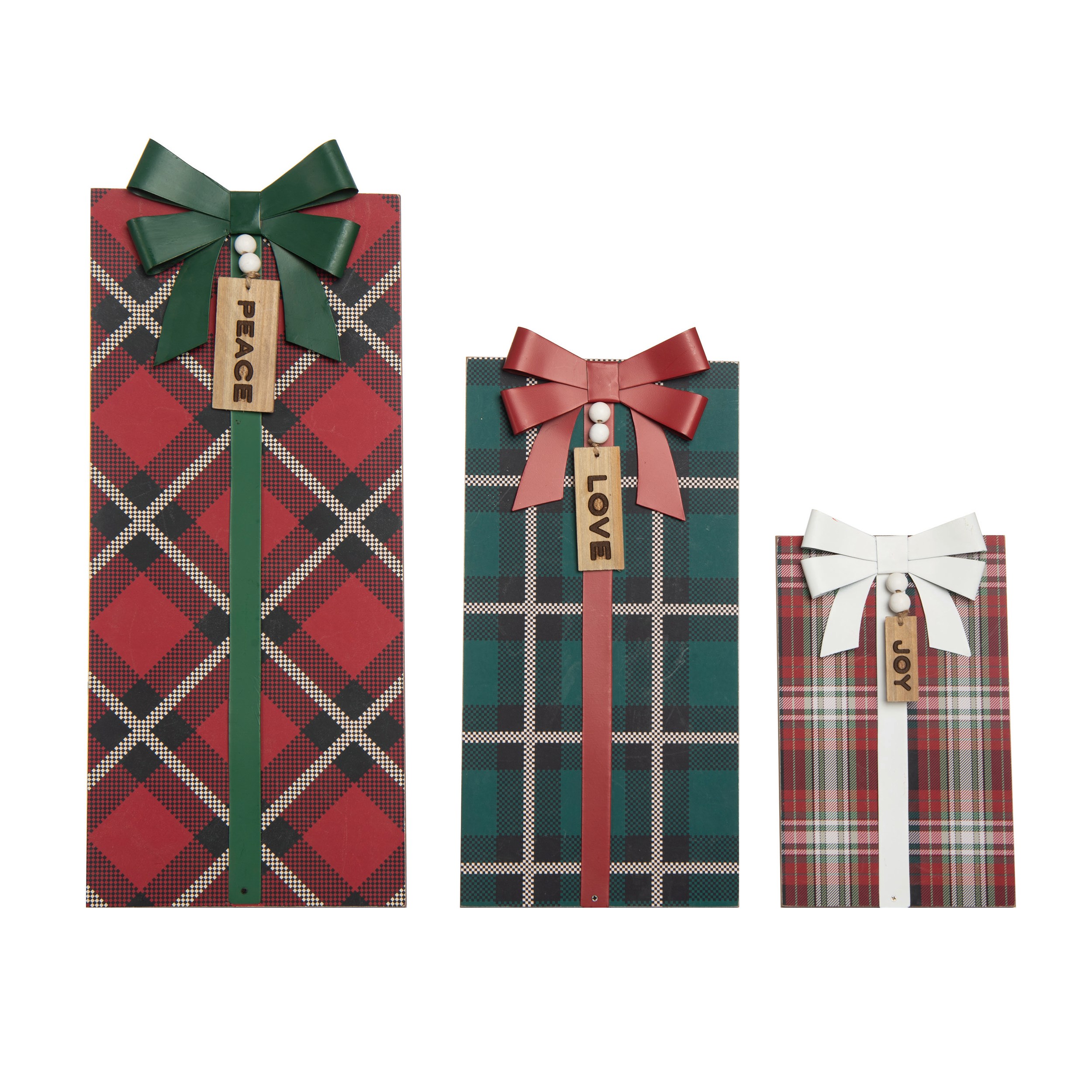 Transpac Wood 19.5 in. Multicolored Christmas Easel-Back Plaid Presents ...