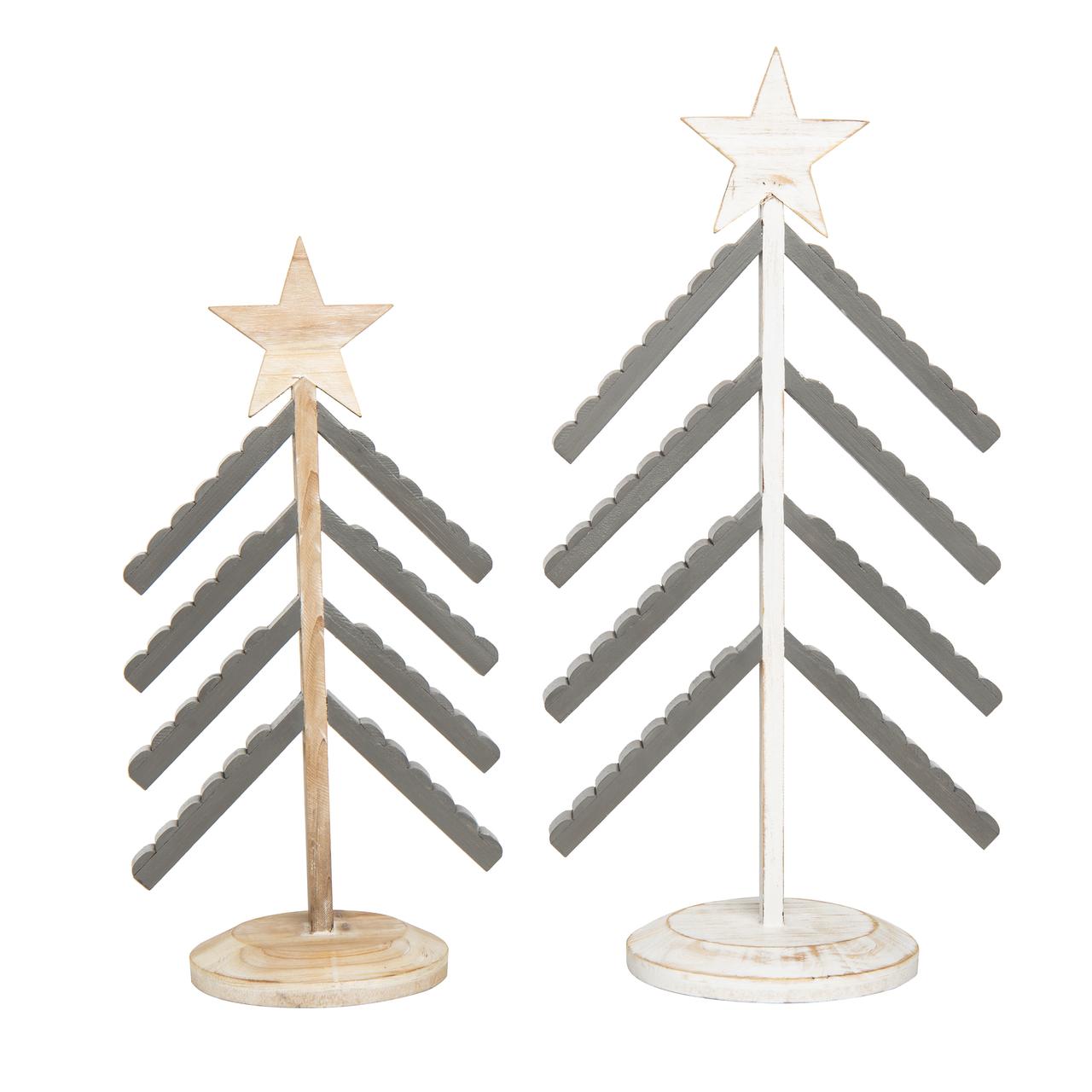 Transpac Wood 20 in. Multicolor Christmas Line Style Trees Set of 2 ...