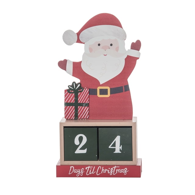 Transpac Wood 9.76 in Multicolored Christmas Santa Block Countdown Set ...