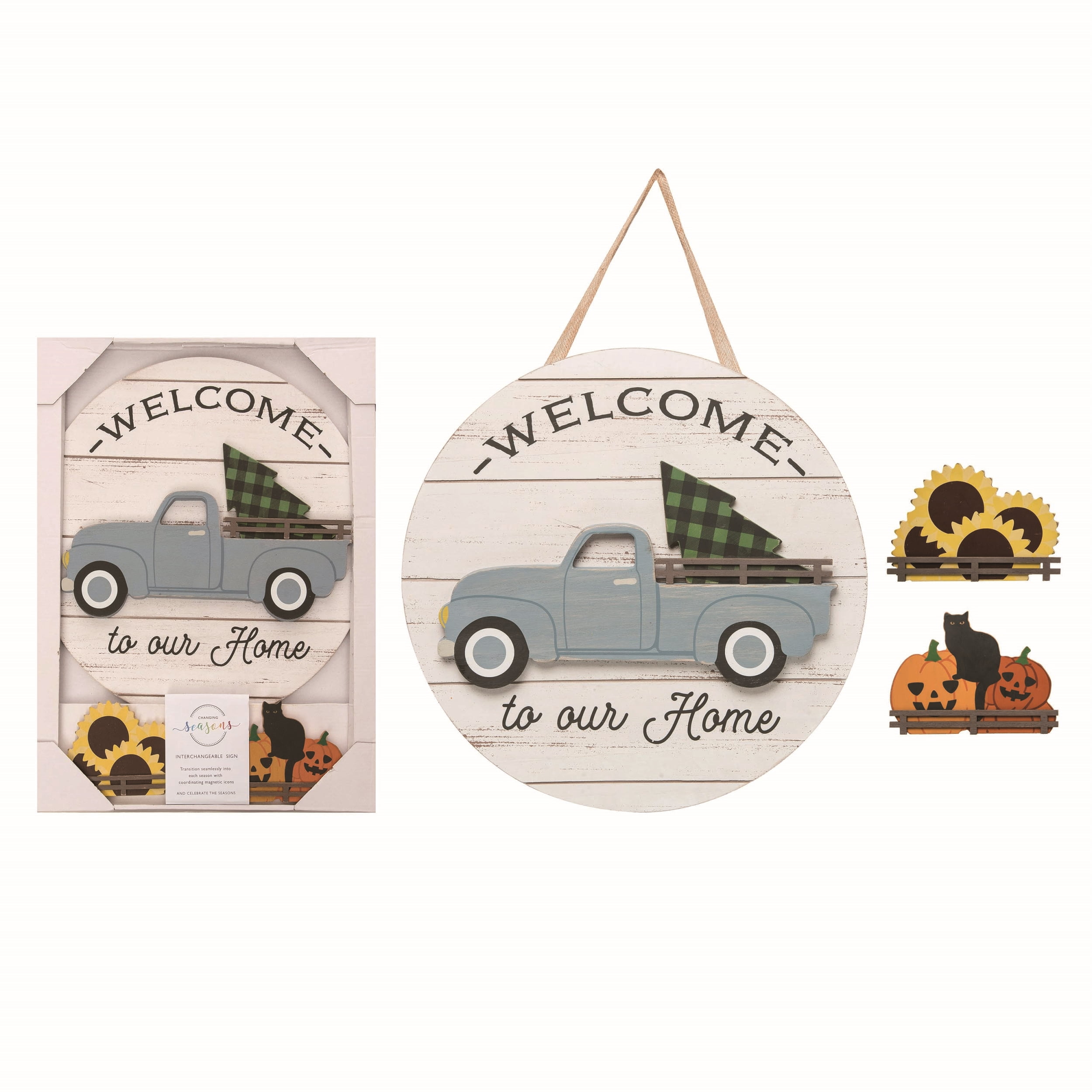 Transpac Multicolor Christmas Truck Welcome Sign Set of 4 Wooden Wall ...
