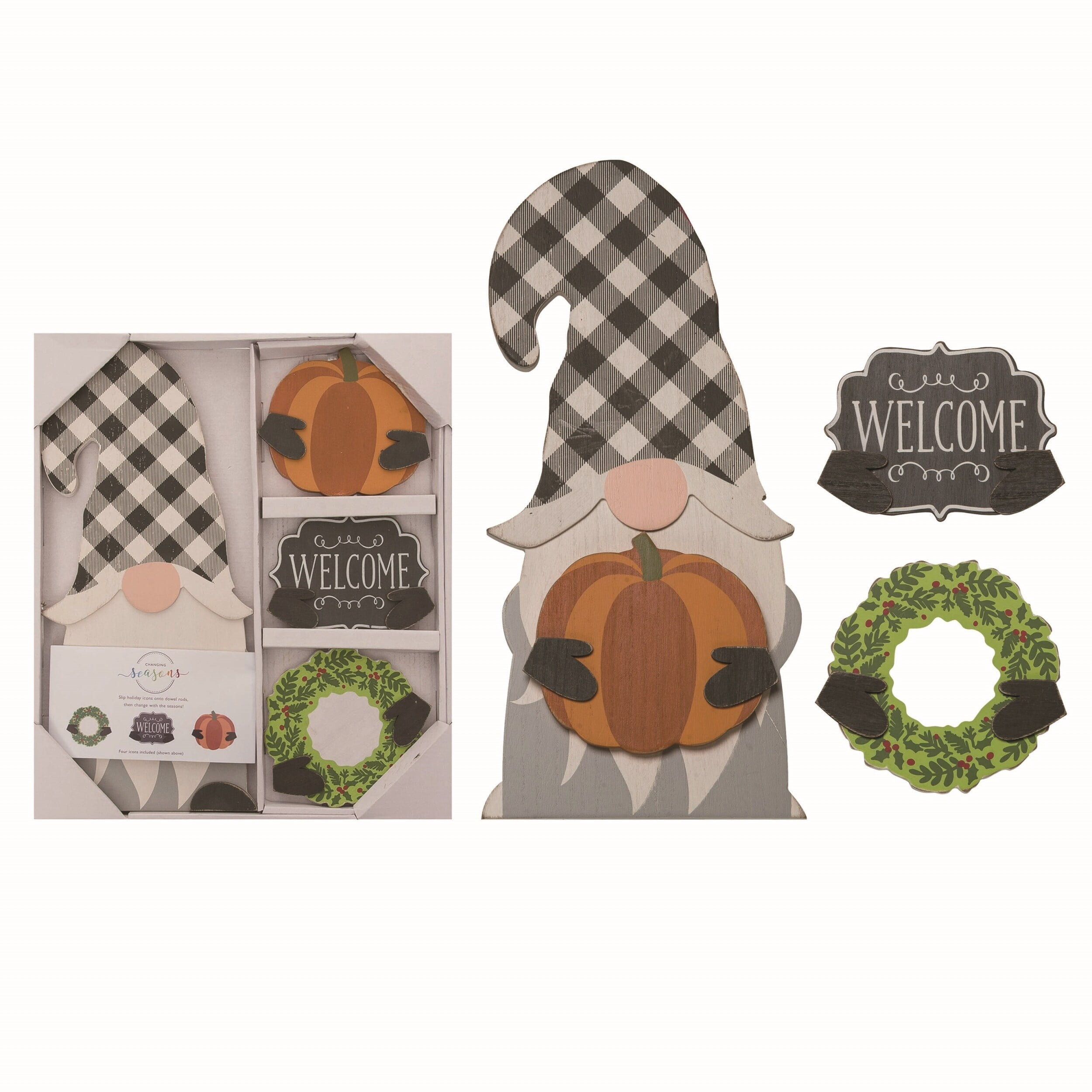 Transpac Wood Multicolor Christmas Gnome Sign with Interchangeable ...