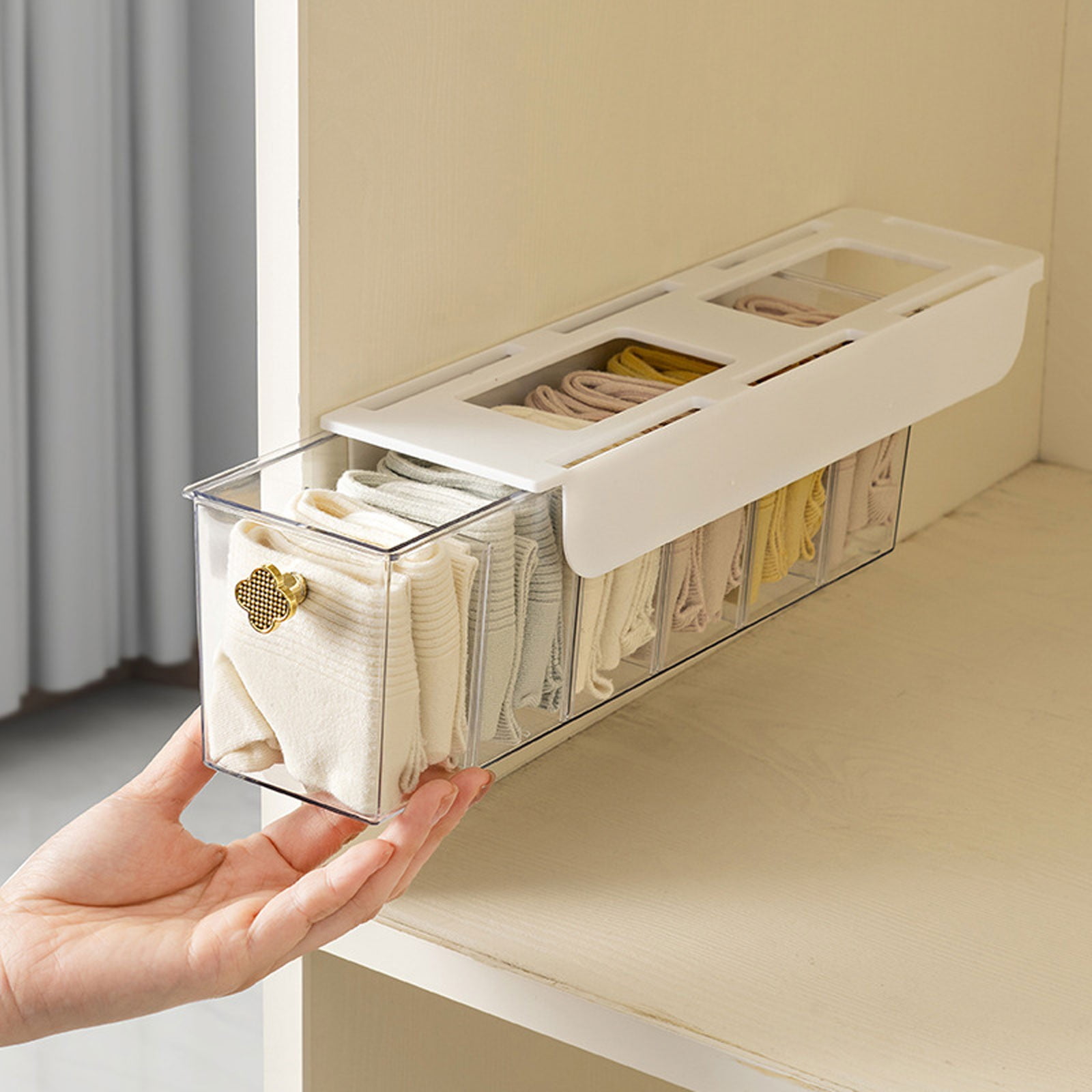 Transparent 3-in-1 Underwear Sock Storage Box with Lid, Wall Mounted ...