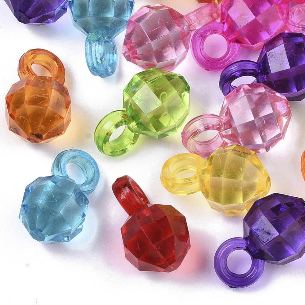 Transparent AS Plastic Pendants Faceted Round Mixed color 15.5x10x10mm ...