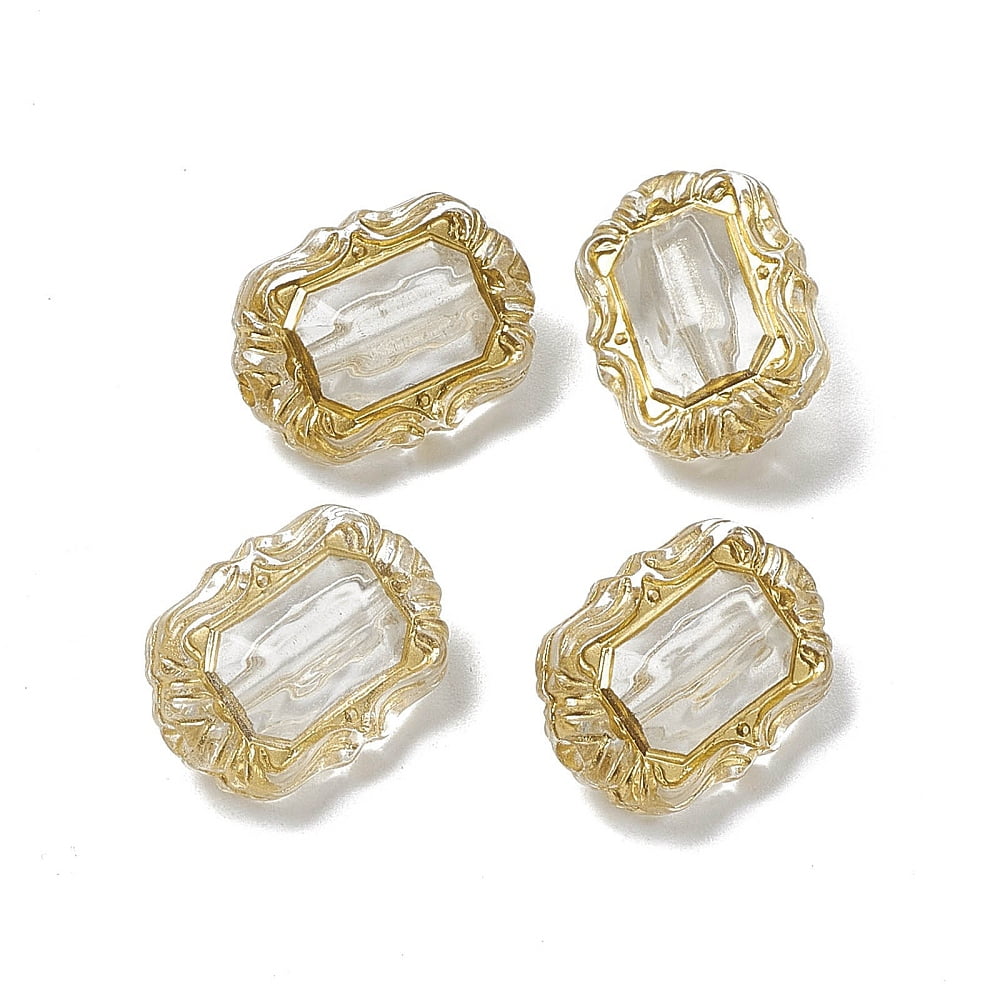 Transparent Acrylic Beads Golden Metal Enlaced Rectangle Clear 18x13 ...