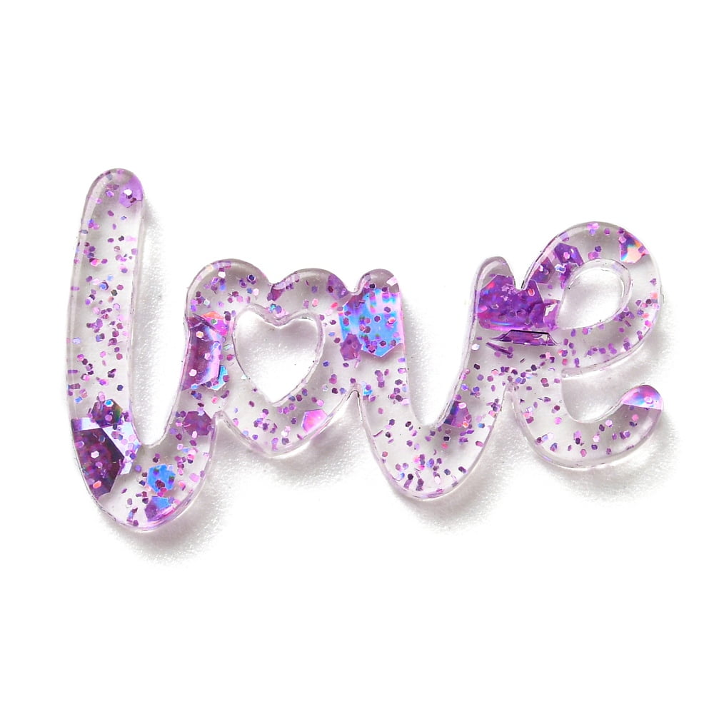 Transparent Acrylic Cabochons with Sequin Word LOVE Purple 14.5x24x2mm ...