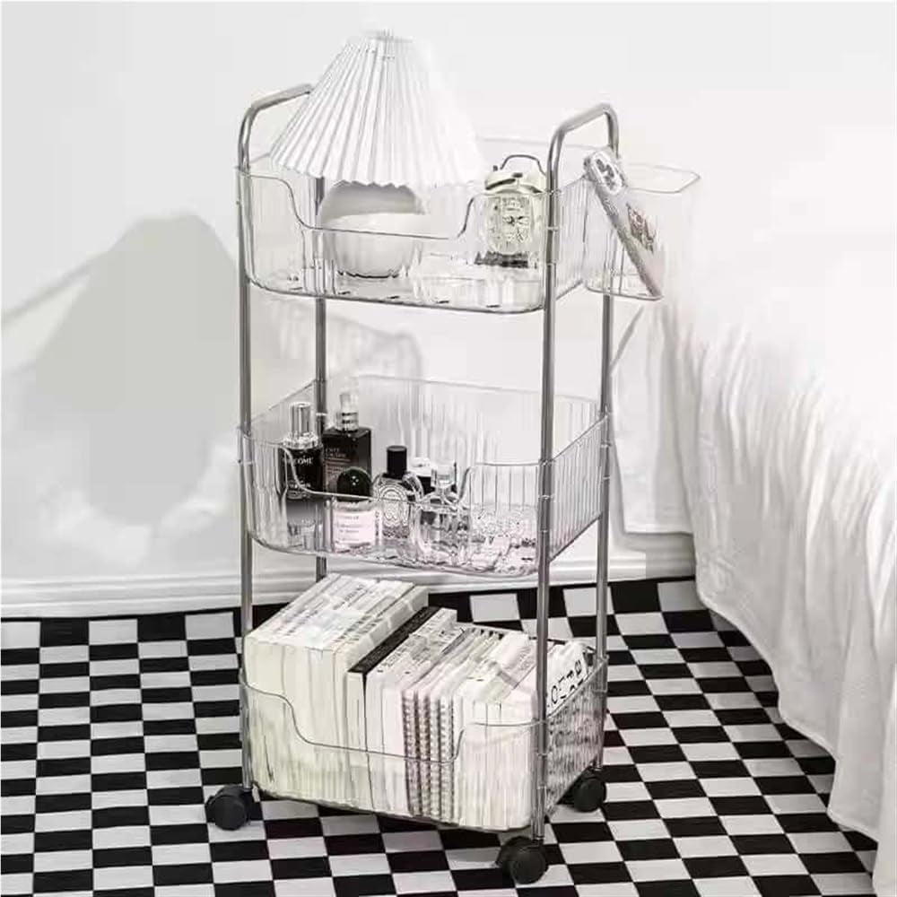 Transparent Acrylic Cart Rolling Pantry Storage Cart 3 Tier Utility ...
