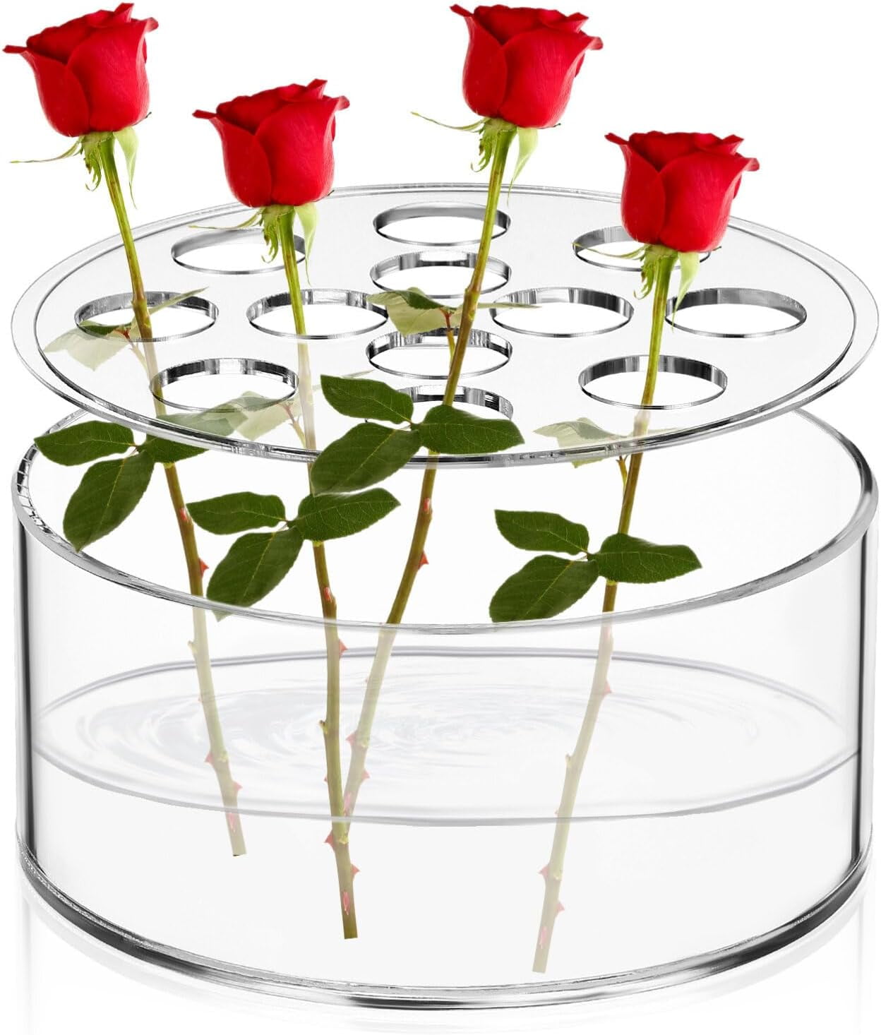Transparent Acrylic Flower Vase ，Circular Leak-Proof Clear Acrylic Low ...