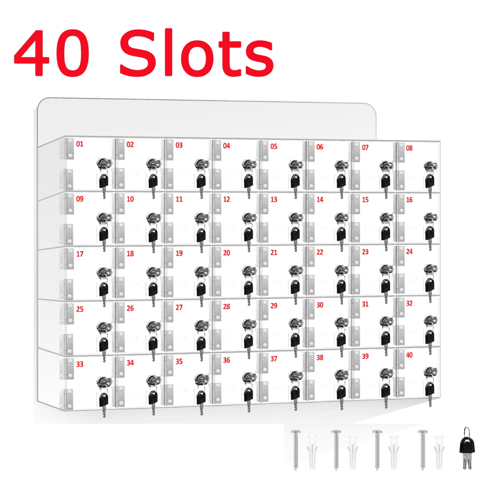 Transparent Acrylic Phone Lock, 40 Slots Wall-Mounted Cabinet, Includes ...