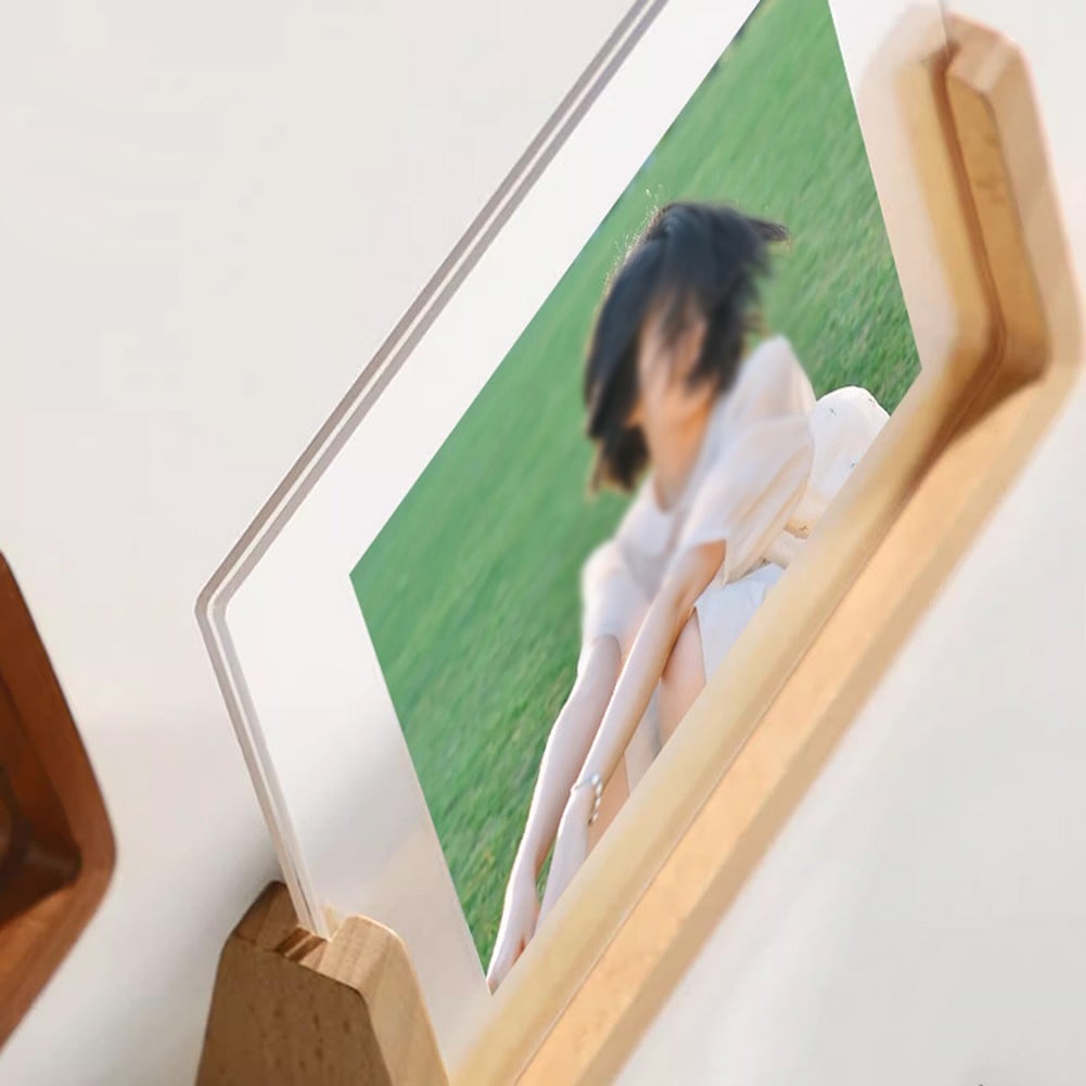 Transparent Acrylic Photo Frame for Desk Display, Wooden Base Stand ...