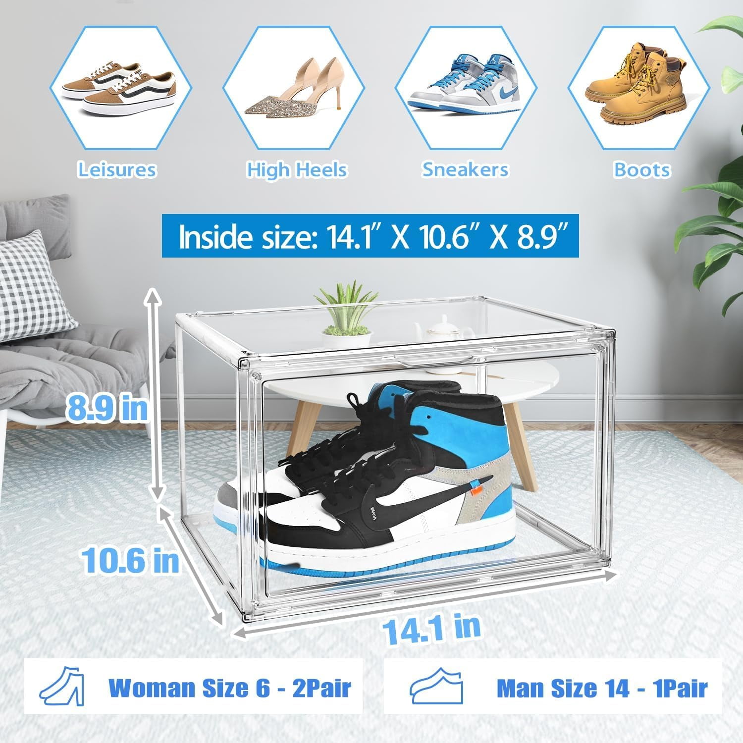 Transparent Acrylic Shoe Display with Magnetic Door, 14 Inch Storage ...