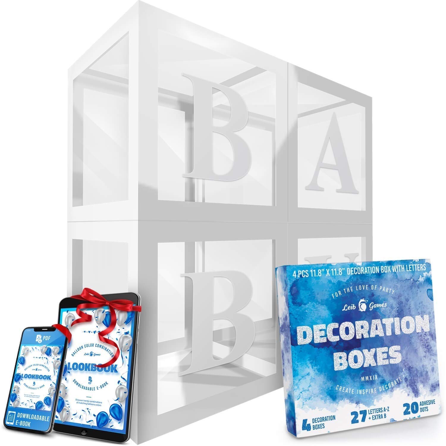 Transparent Balloon Boxes With 27 Letters - Baby Shower For Baby Boy Or ...