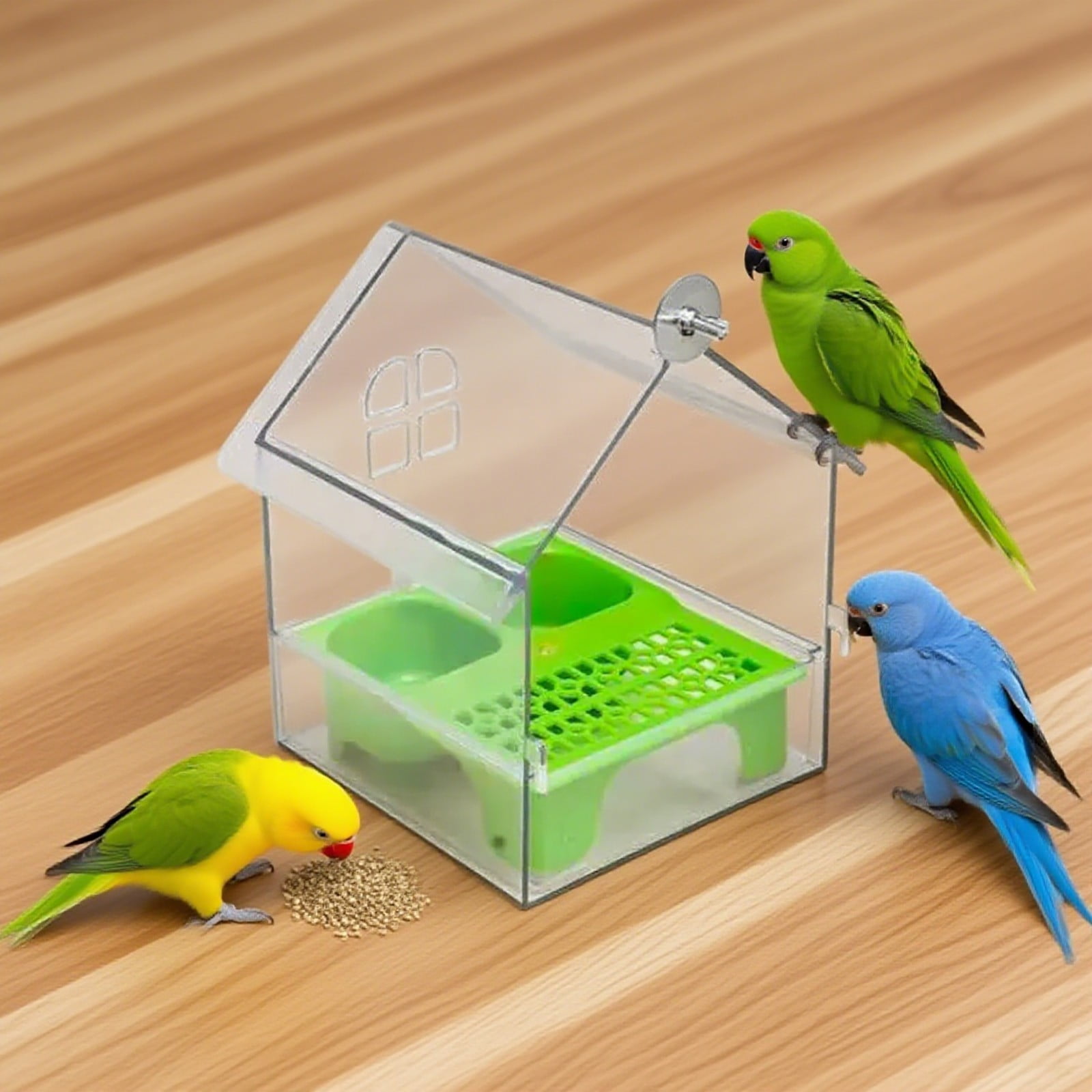 Transparent Bird Feeder and Bath House for Small Birds like Finches and Hummingbirds with ...