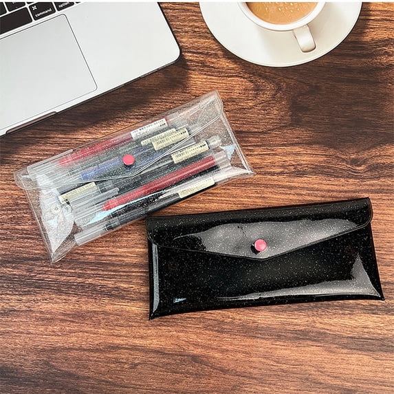 Transparent Black Glitter Pencil Case Pen Pouch - Clear Stationery ...