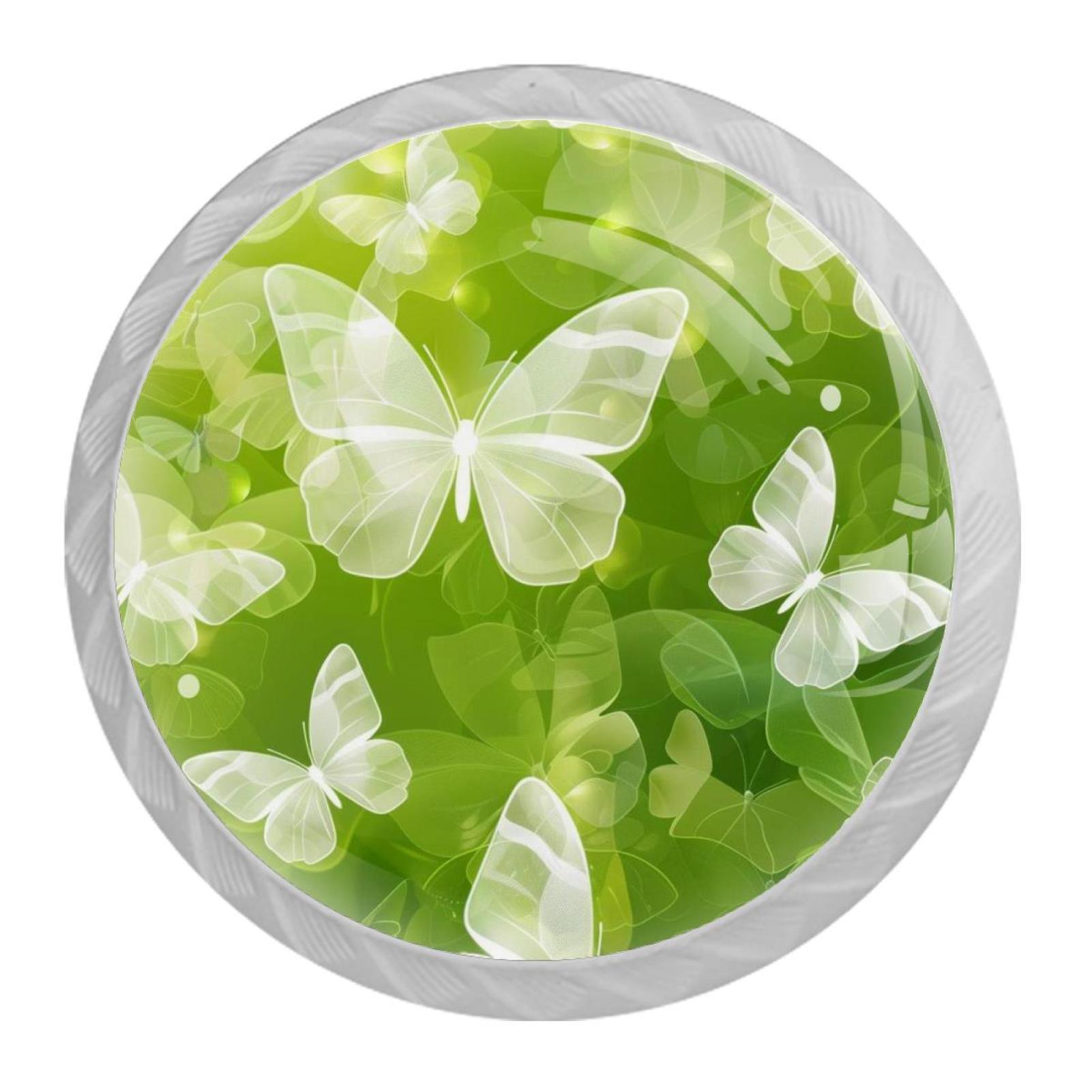 Transparent Butterflies Green Drawer Knobs, 4 Piece Set Decorative ...