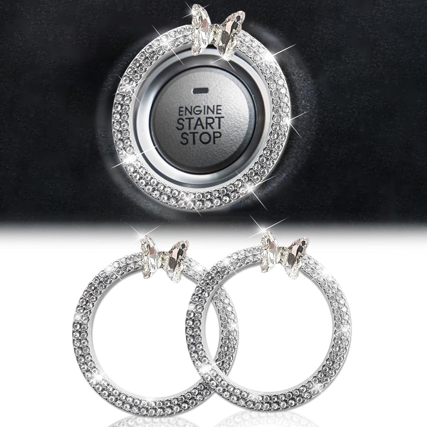 Transparent Butterfly Bling Ring Emblem Car Accessories - Car Push ...