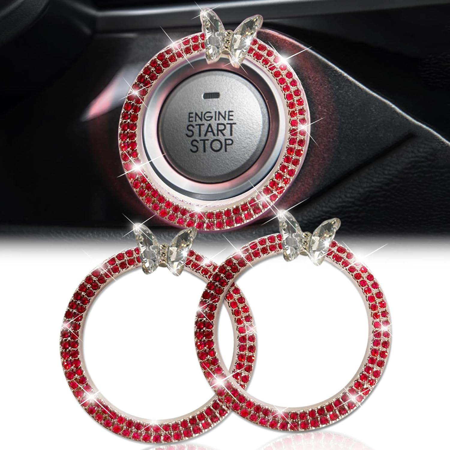 Transparent Butterfly Bling Ring Emblem Car Accessories - Car Push ...