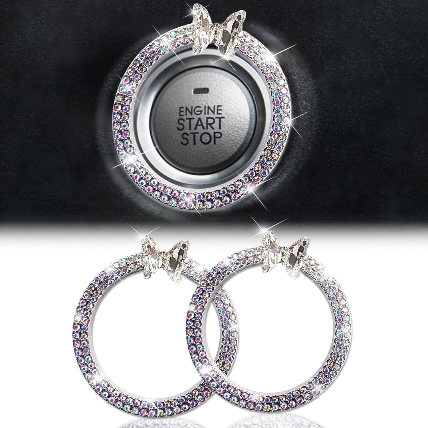 Transparent Butterfly Bling Ring Emblem Car Accessories - Car Push ...